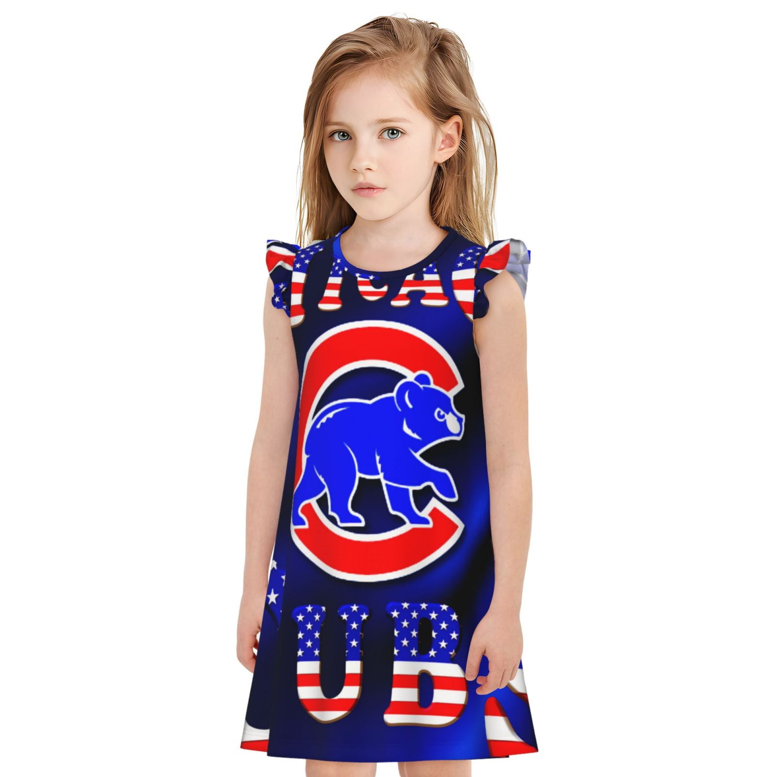 Cubs Girls Nightgowns Pajamas Dress Flutter Sleeve Cute Sleepwear ...