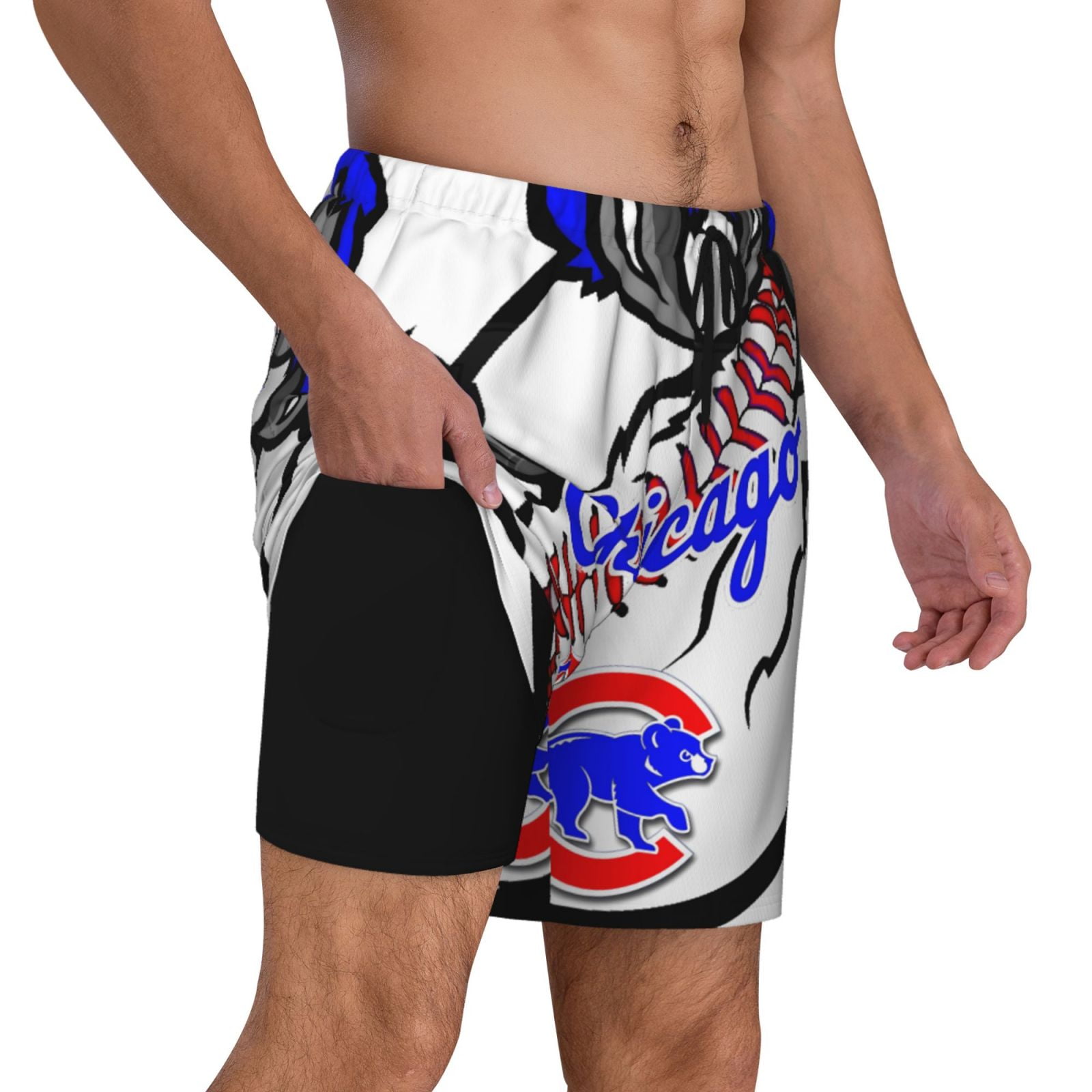 Cubs Mens Elastic band Swim Shorts Double layered sports swim trunks ...