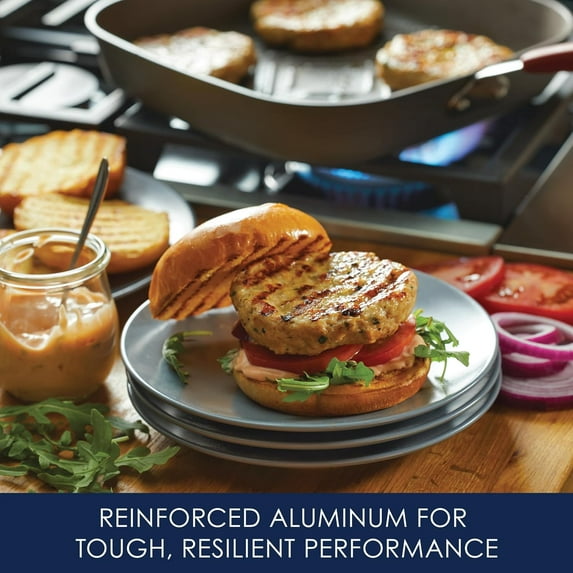 Cucina Hard-Anodized Nonstick 11-Inch Deep Square Grill Pan, Gray with ...