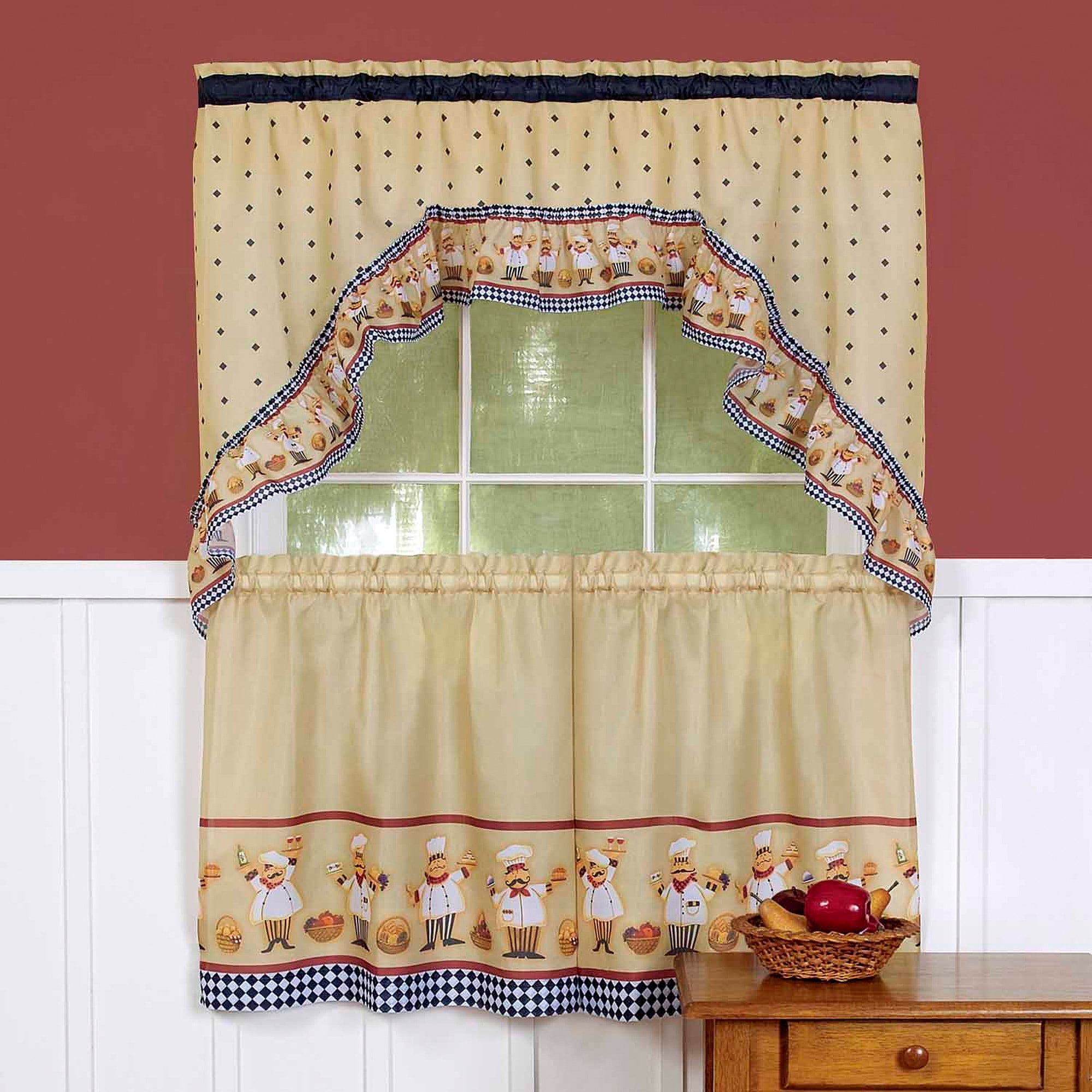 Achim Kitchen Curtains, Printed Tier and Valance Set, Light Filtering ...