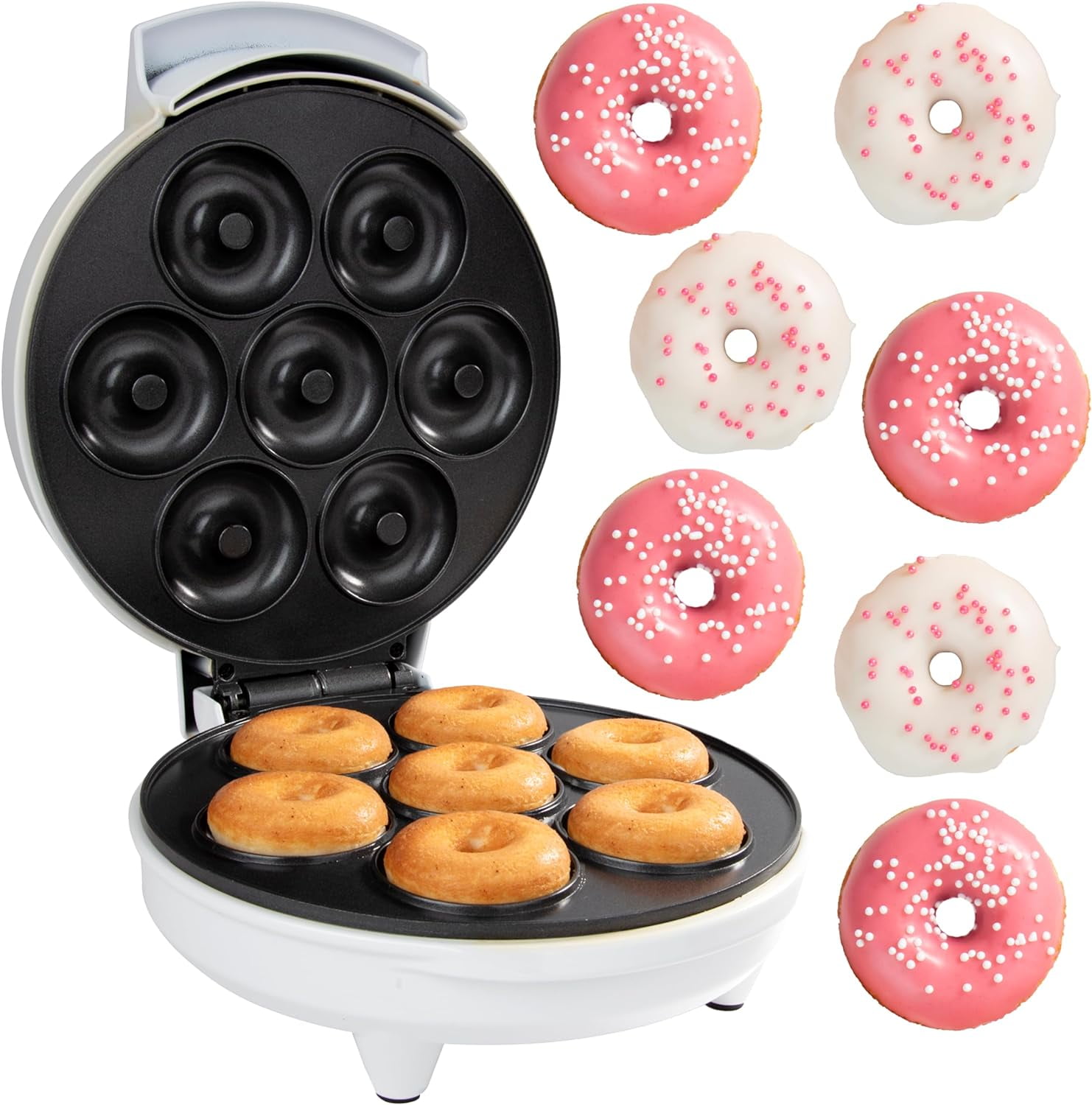 CucinaPro Electric Mini Donut Maker- Non-Stick, Makes 7 Small Doughnuts ...