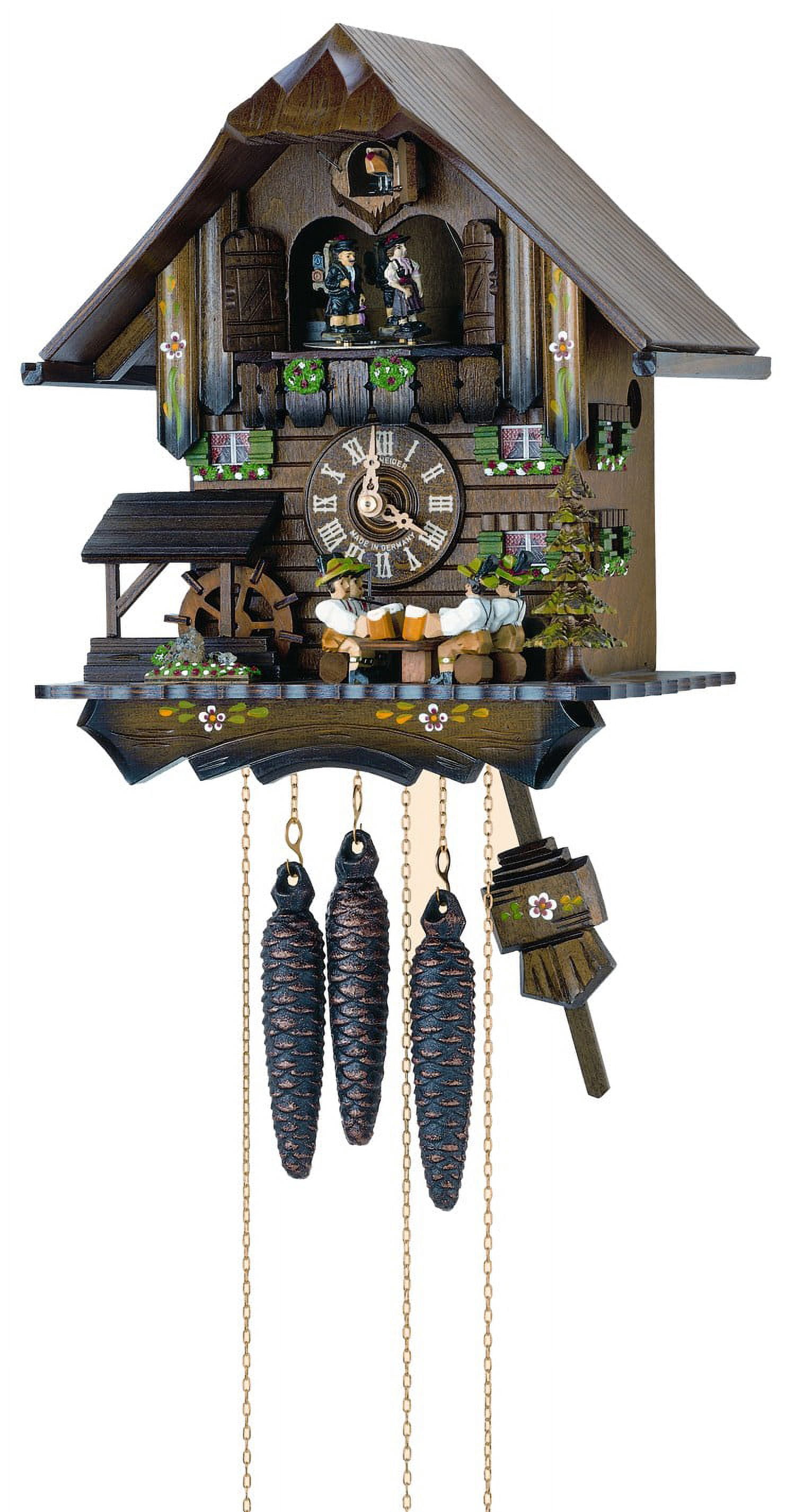 Cuckoo Clock Black Forest house with 4 moving beer drinkers and mill ...