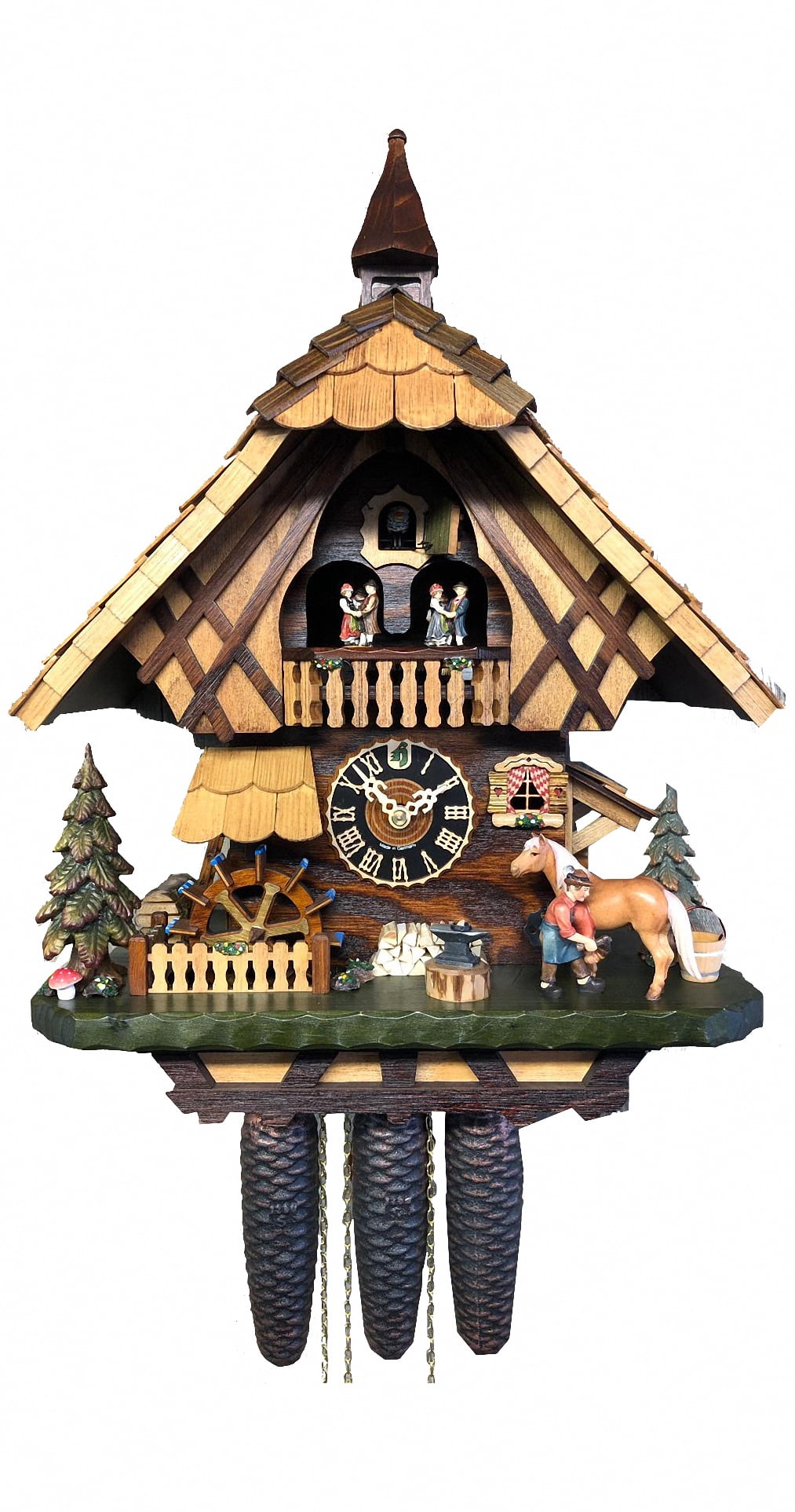 Cuckoo Clock Black Forest house with moving blacksmith and moving mill ...