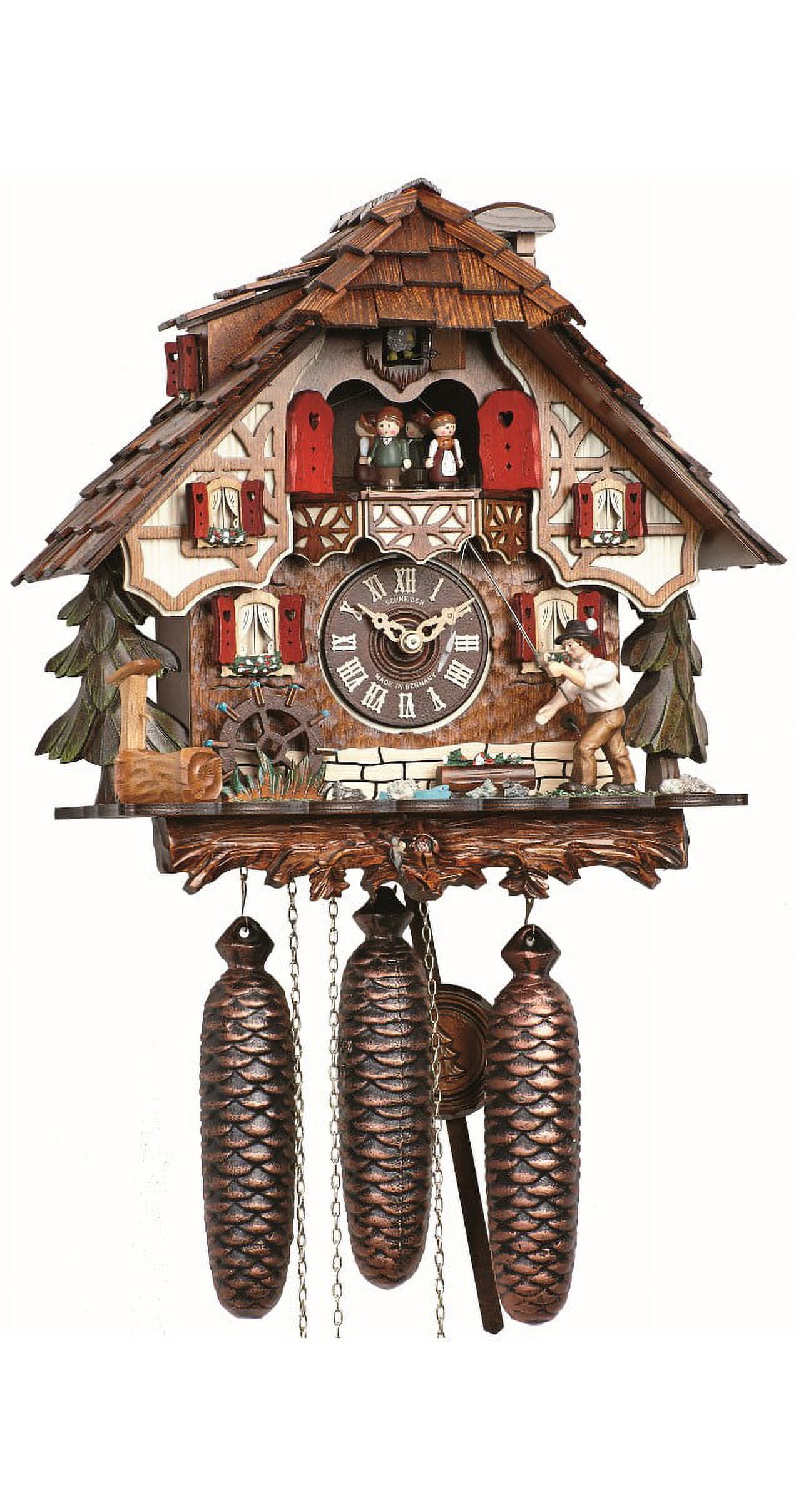 Cuckoo Clock Black Forest house with moving fisherman and moving mill ...