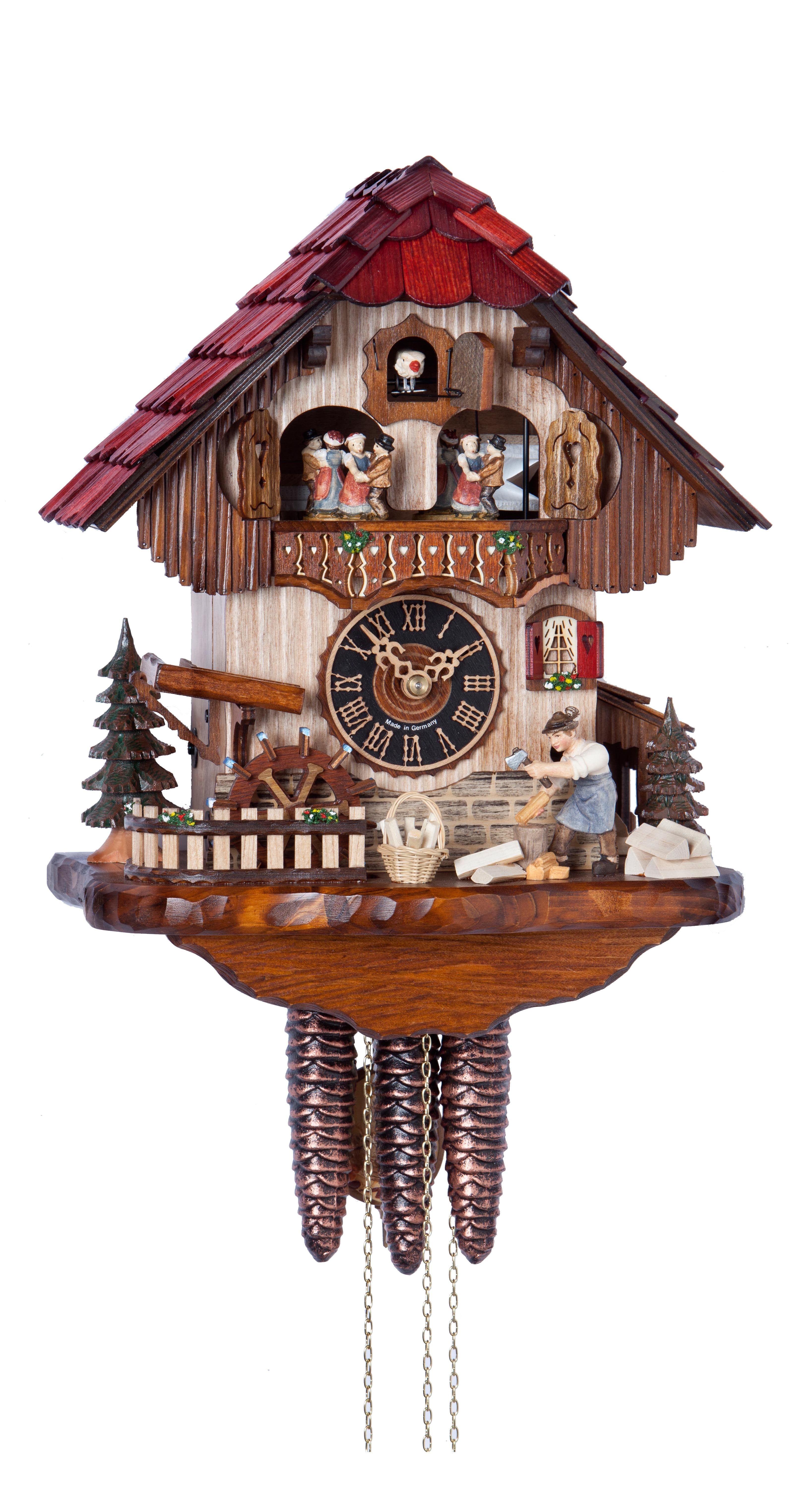 Cuckoo Clock Black Forest house with moving wood chopper and mill wheel ...