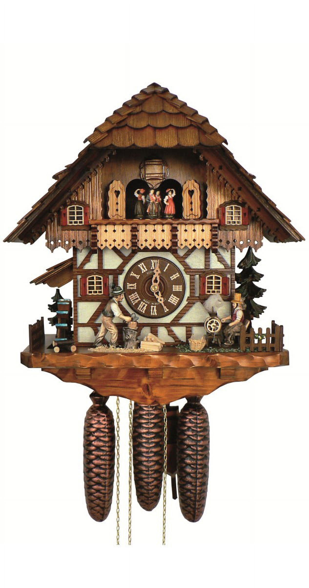 Cuckoo Clock Black Forest house with moving wood chopper and mill wheel ...