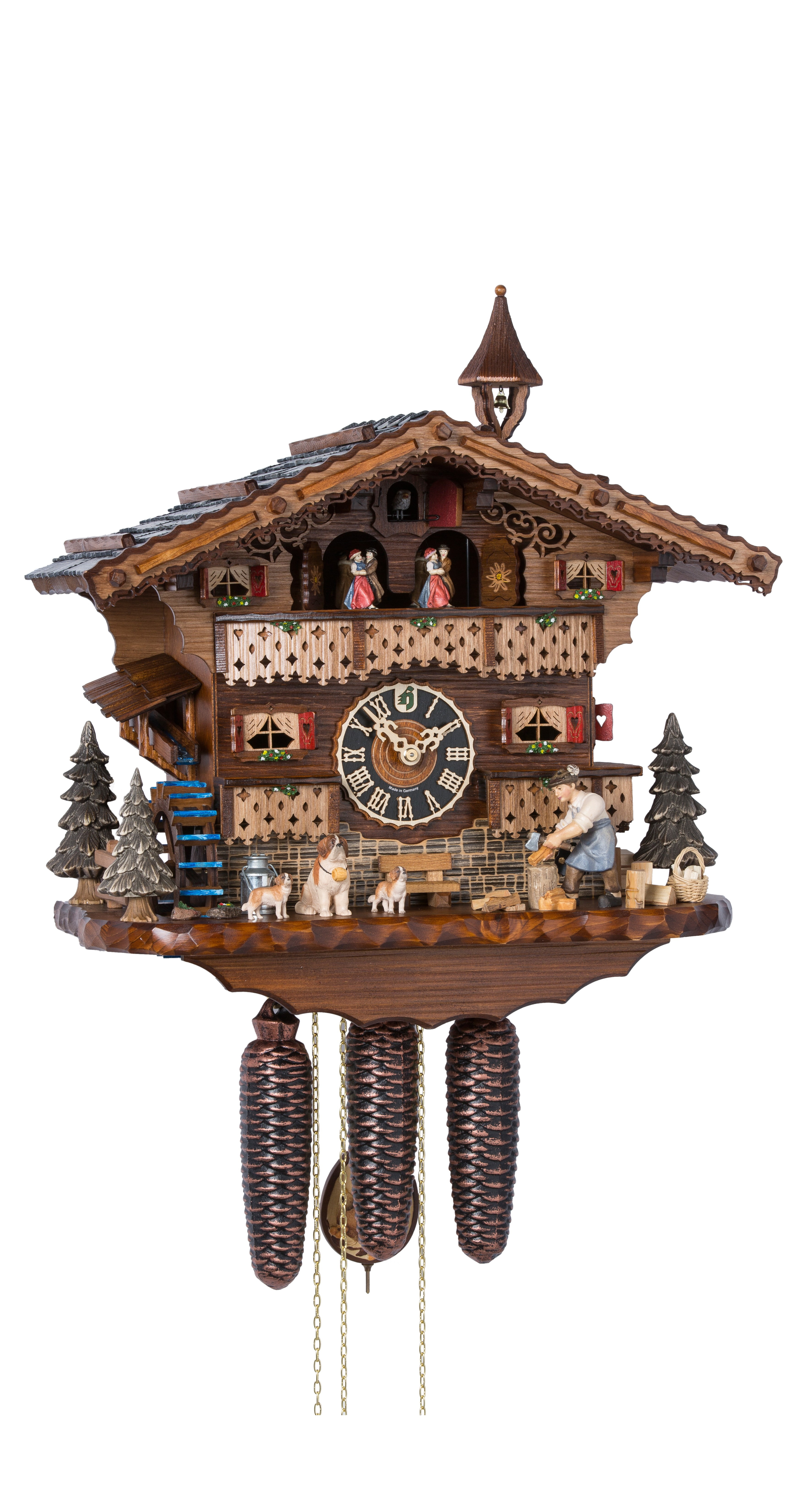 Cuckoo Clock Black Forest house with moving wood chopper and mill wheel ...