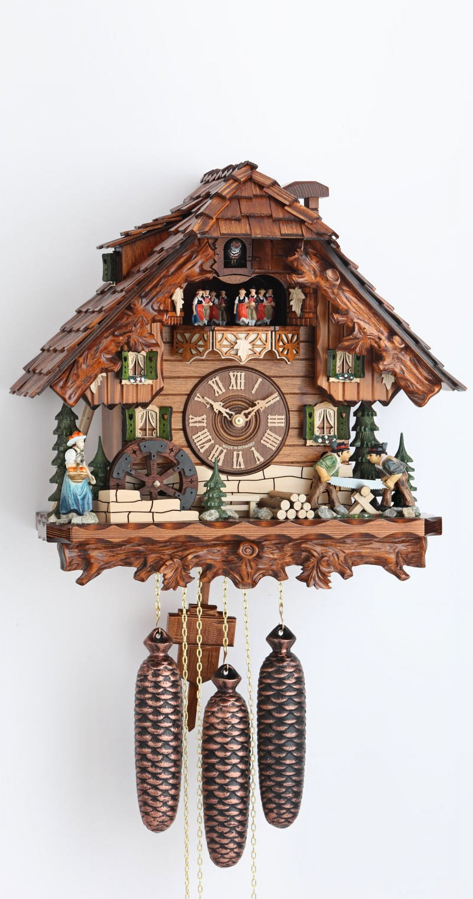 Cuckoo Clock Black Forest house with moving wood chopper and mill wheel ...