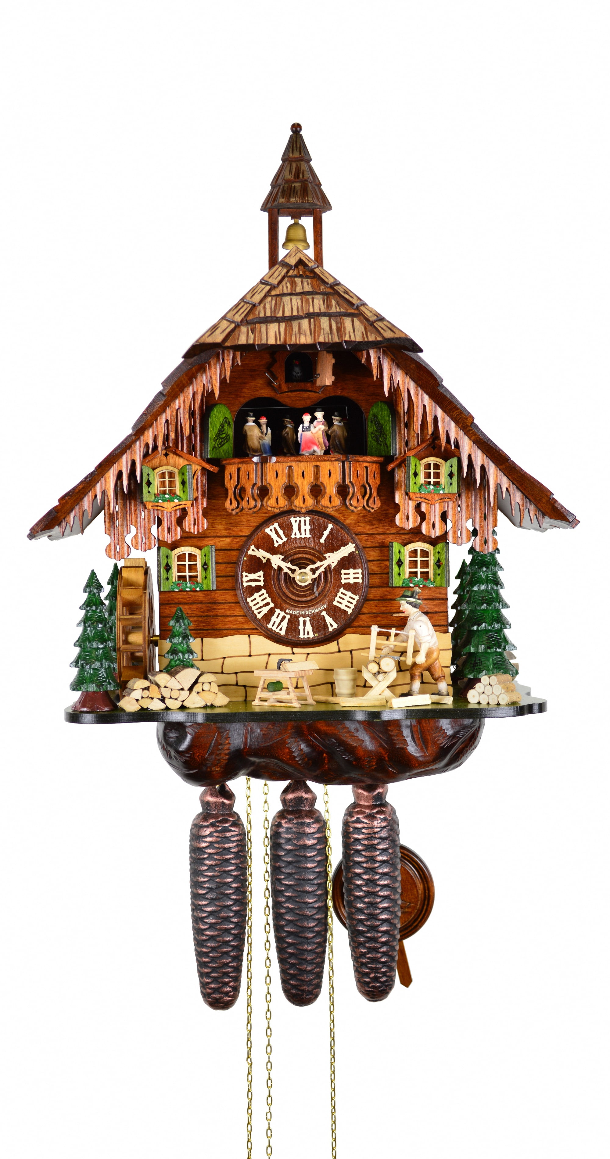 Cuckoo Clock Black Forest house with moving wood chopper and mill wheel ...