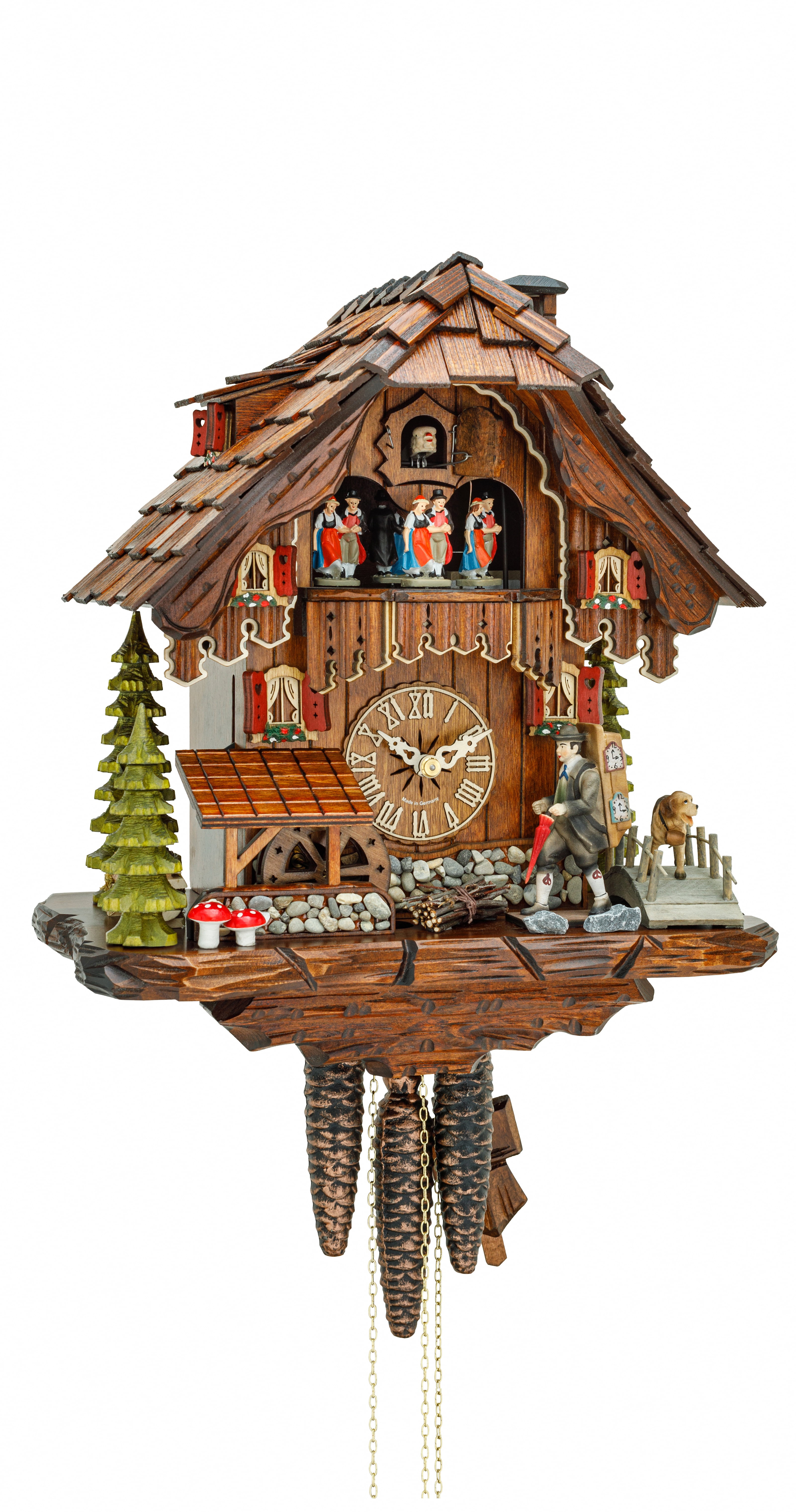 Cuckoo Clock Black Forest house with moving wood clock peddler and mill ...