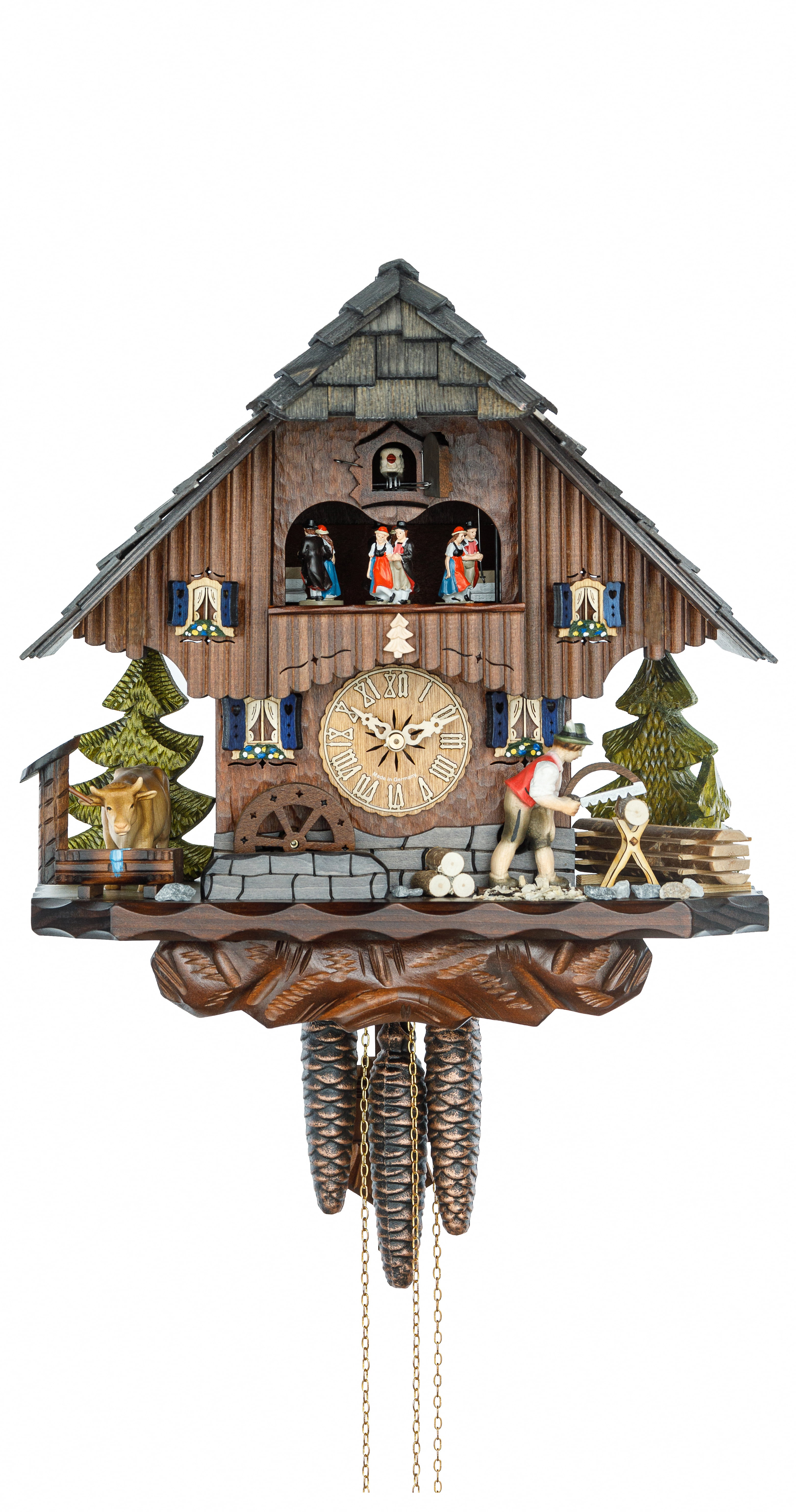 Cuckoo Clock Black Forest house with moving wood sawer and mill wheel ...