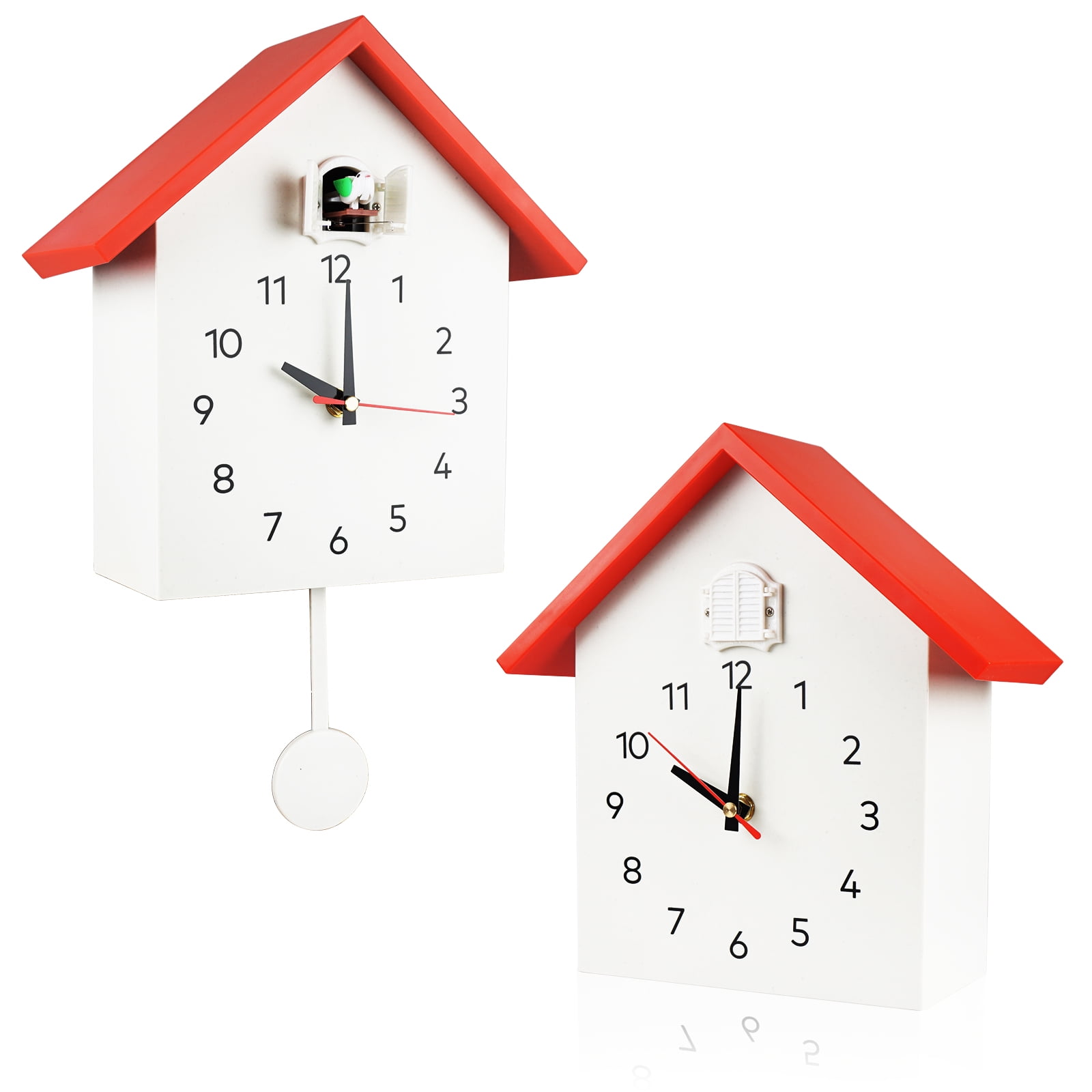 eing Modern Cuckoo Wall Clock, Red and White Birdhouse, Battery ...
