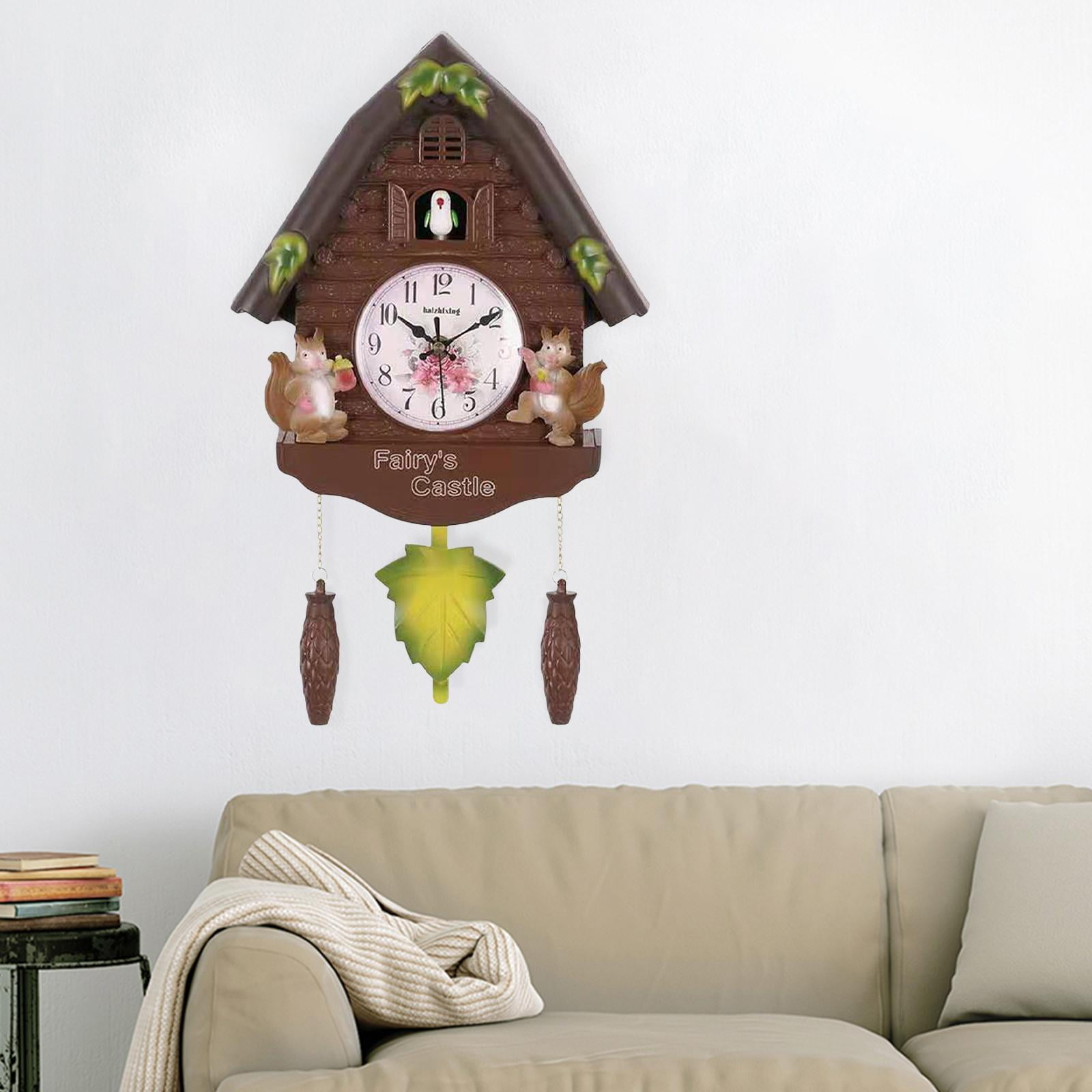 Cuckoo Wall Clock Battery Operated Forest Pendulum Bird Clock for Gifts ...