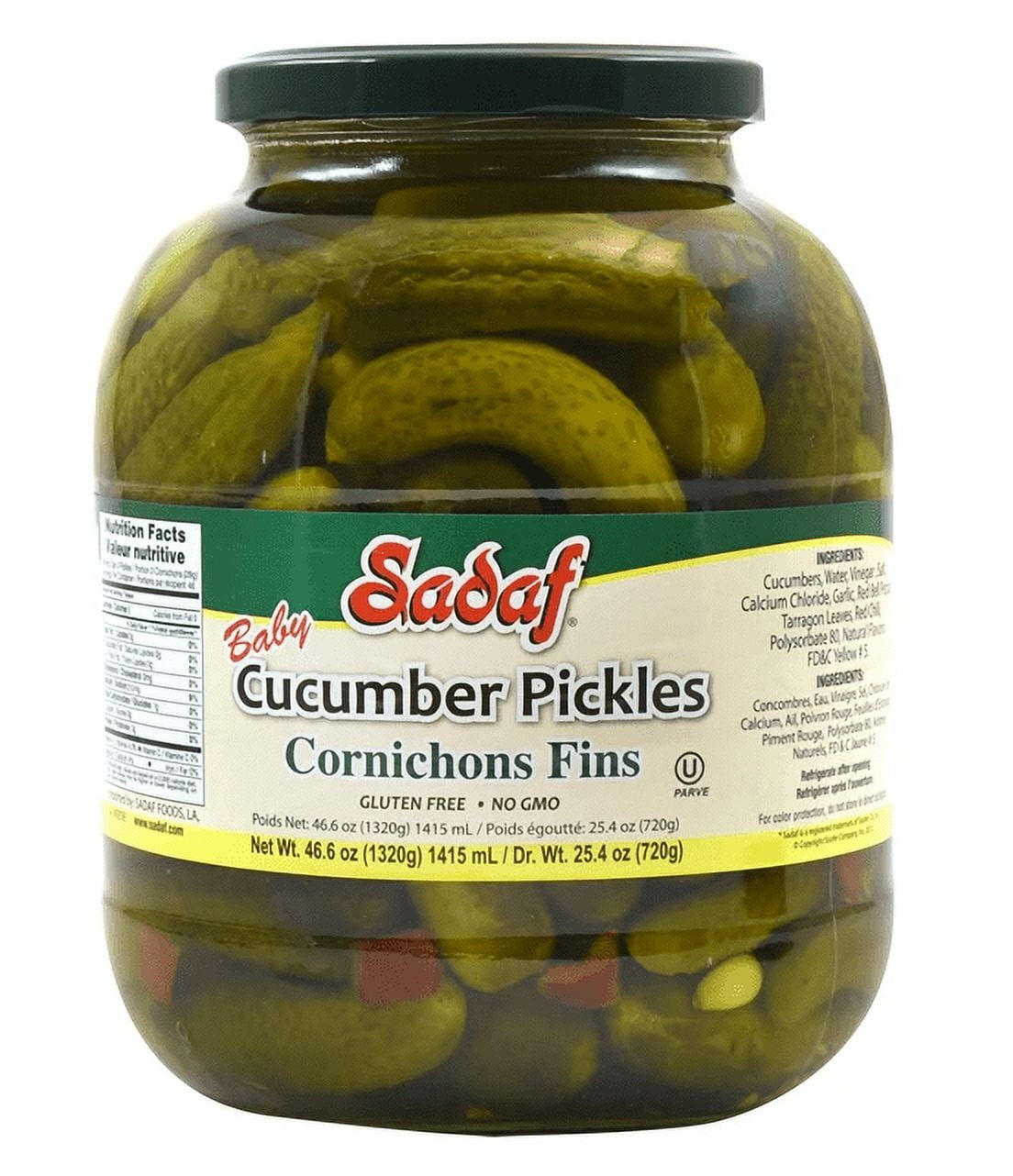 Sadaf Baby Cucumber Pickles Cornichons Fins 46.6 oz. - Walmart.com
