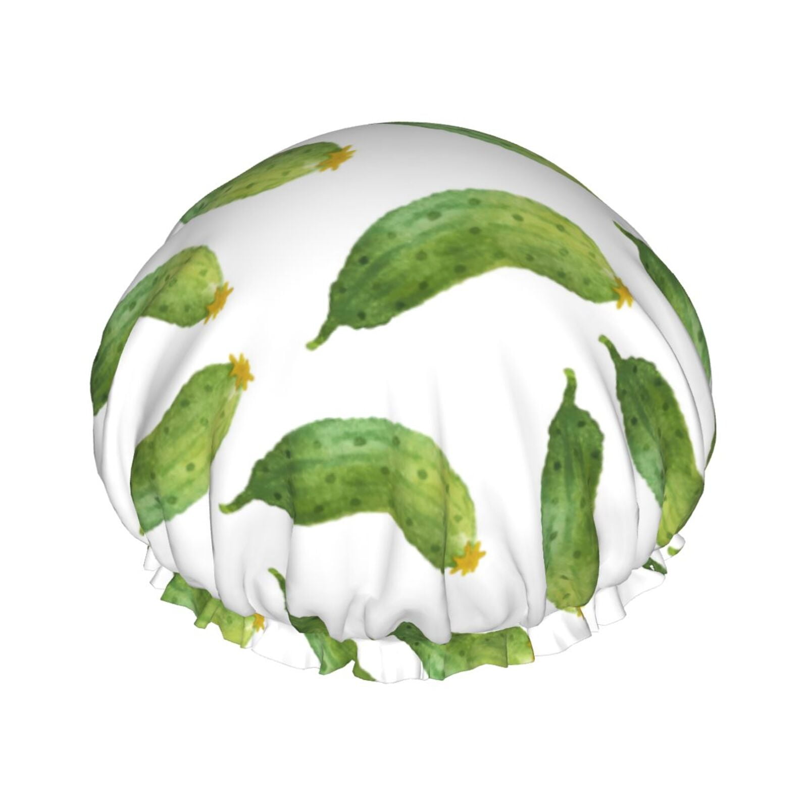 Cucumber Pattern Shower Cap for Women, Double Waterproof Layers Shower ...