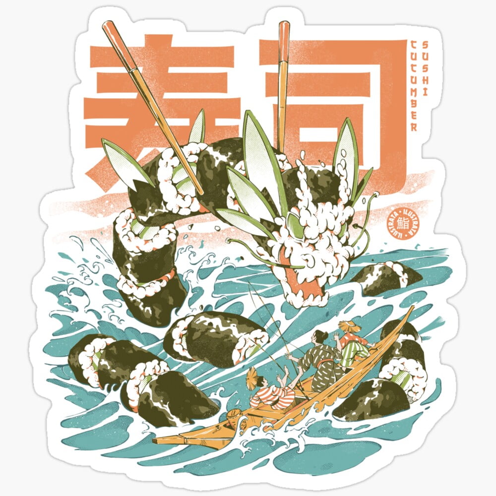 Cucumber Sushi Dragon Sticker Phone Decal Water Bottle Stickers Car ...