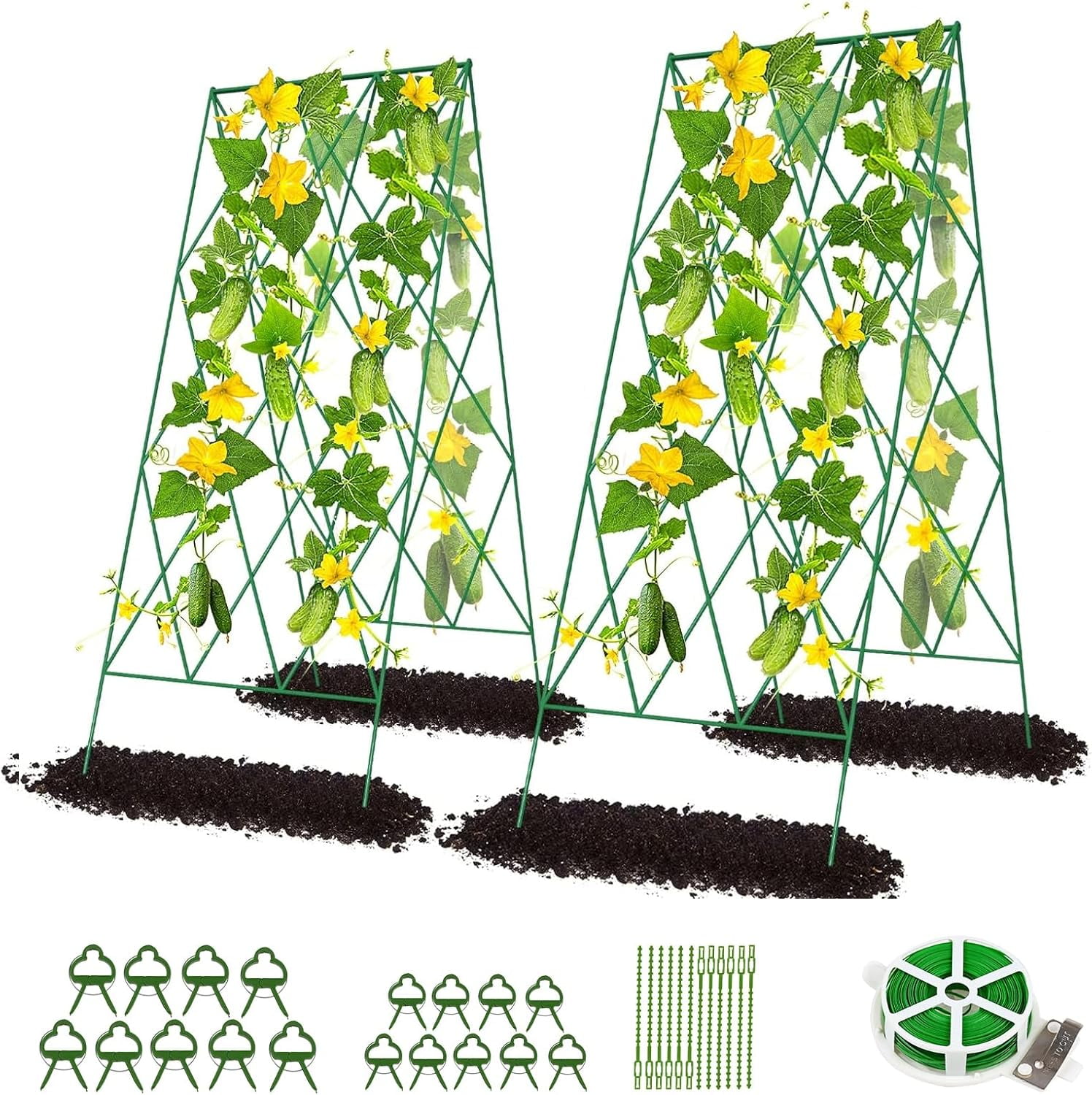 Cucumber Trellis, 2 Pack Metal Foldable A Frame Garden Trellis for Raised Bed Climbing Plants ...