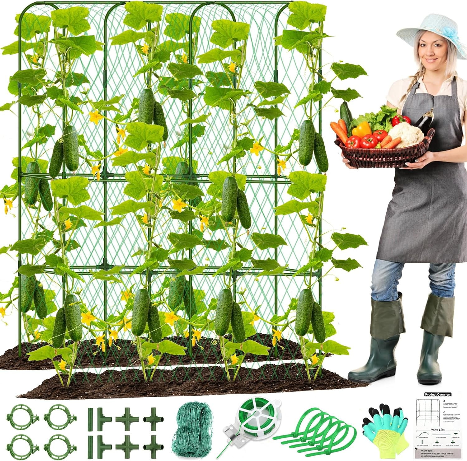 Cucumber Trellis for Raised Bed, Tall Metal Garden Trellis for Climbing ...