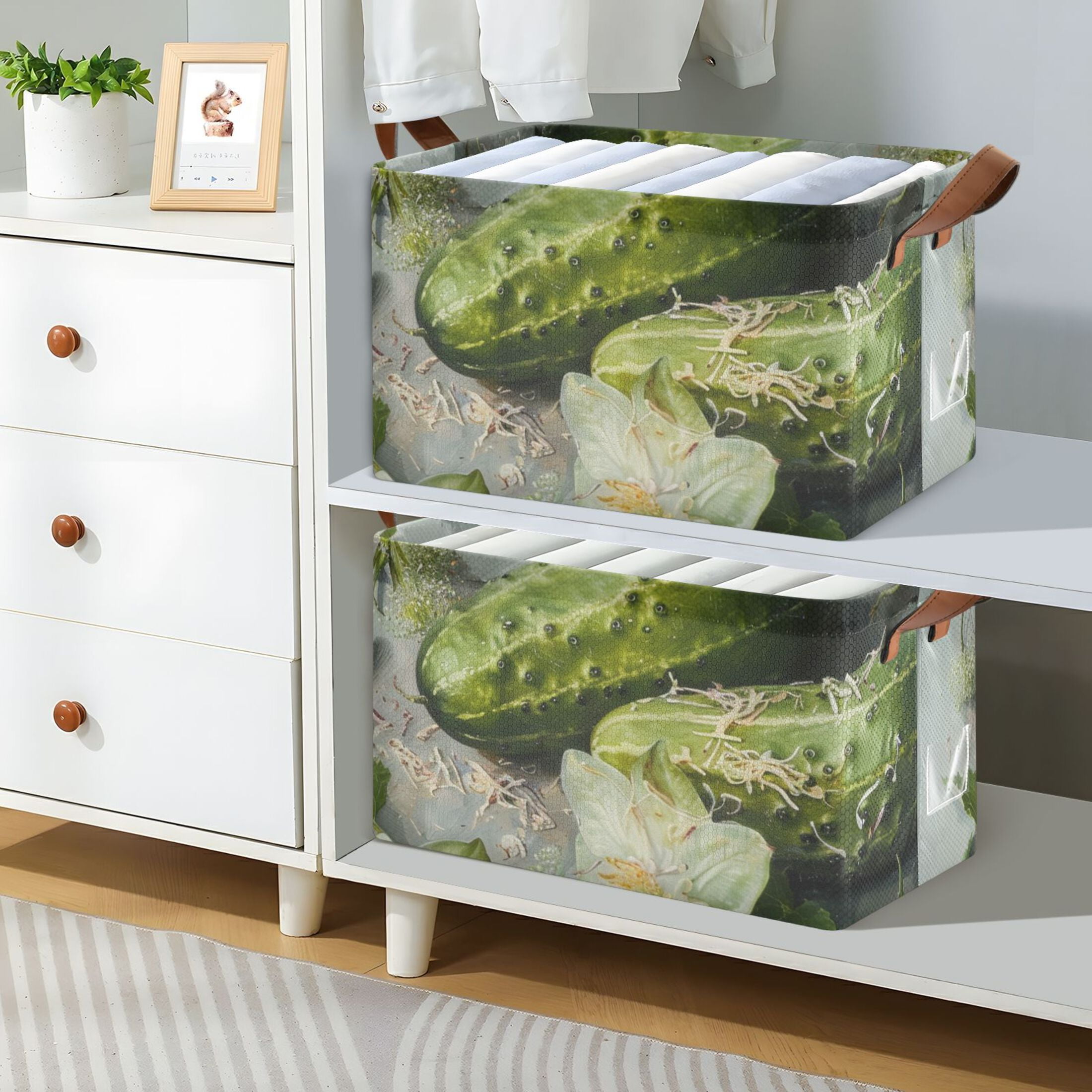 Cucumber and Flowers Foldable Storage Large Fabric Storage Baskets ...