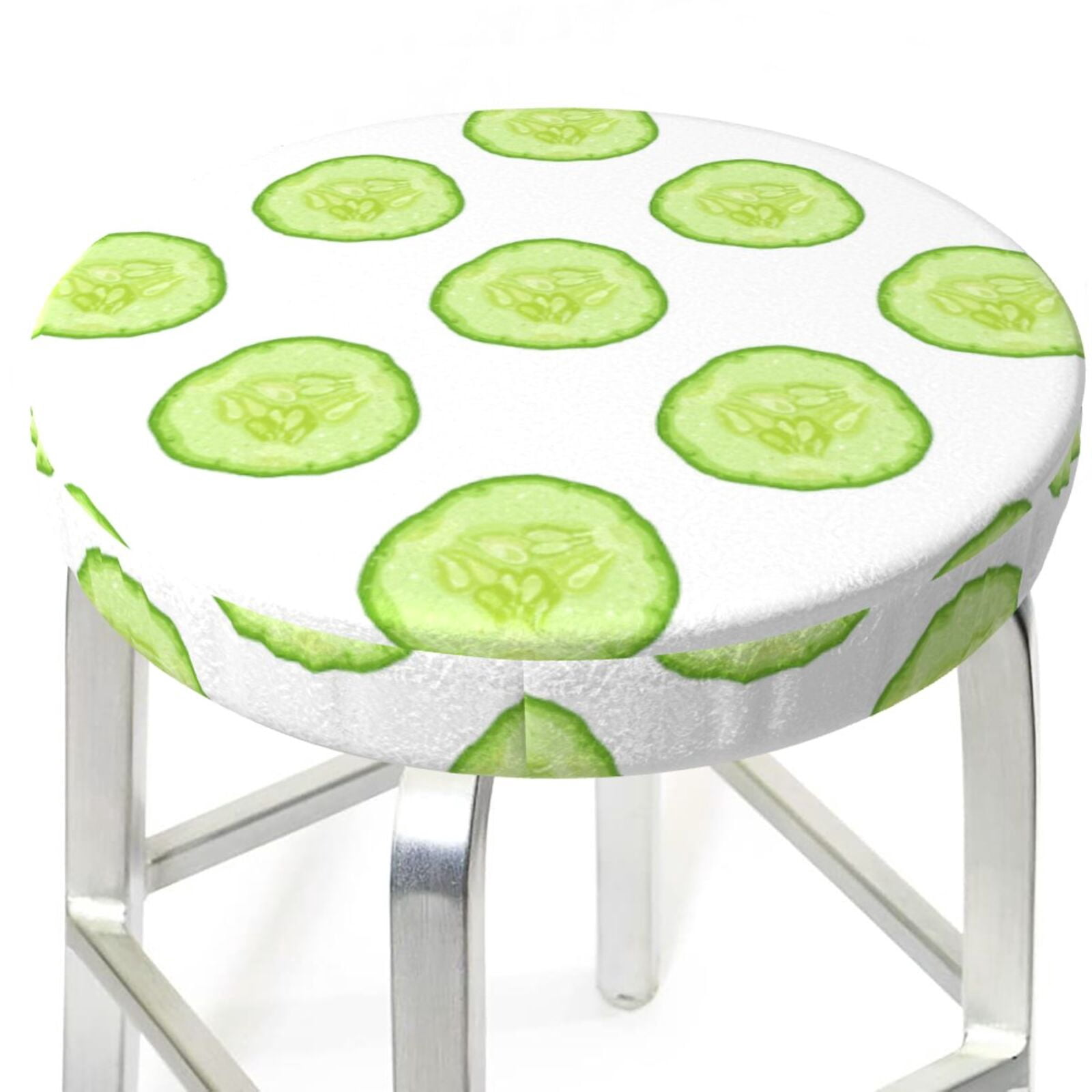 Cucumber slices green Bar Stool Covers - Stretch Round Seat Covers with ...