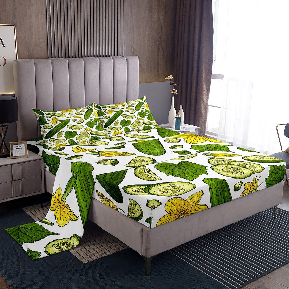 Cucumbers Pickles King Bed Sheets Set Watercolor Vegetable Printed ...