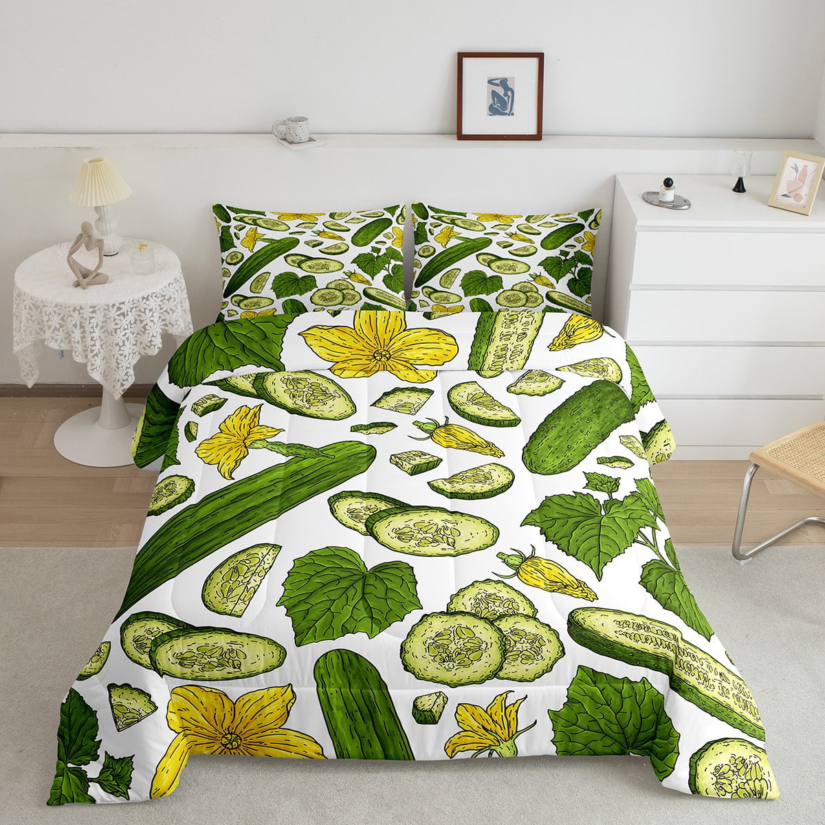 Cucumbers Pickles Twin Bed Comforter Set Watercolor Vegetable Printed ...