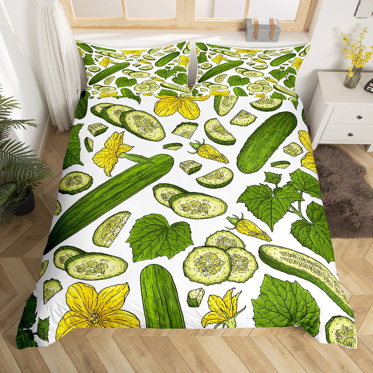 Cucumbers Pickles Twin Duvet Cover Watercolor Vegetable Printed Bedding ...