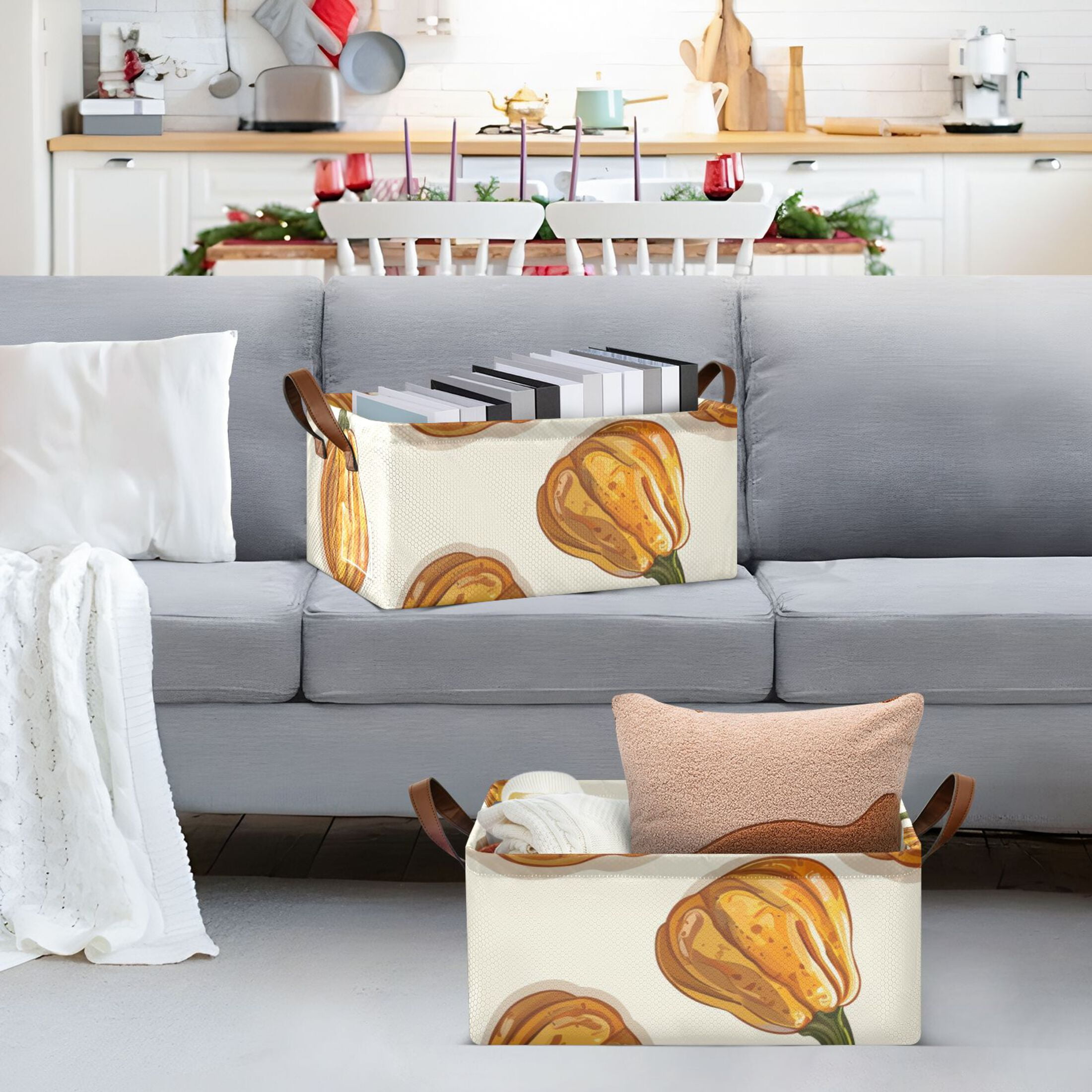 Cucumbers Storage Bins with Handles Foldable Storage Baskets for ...