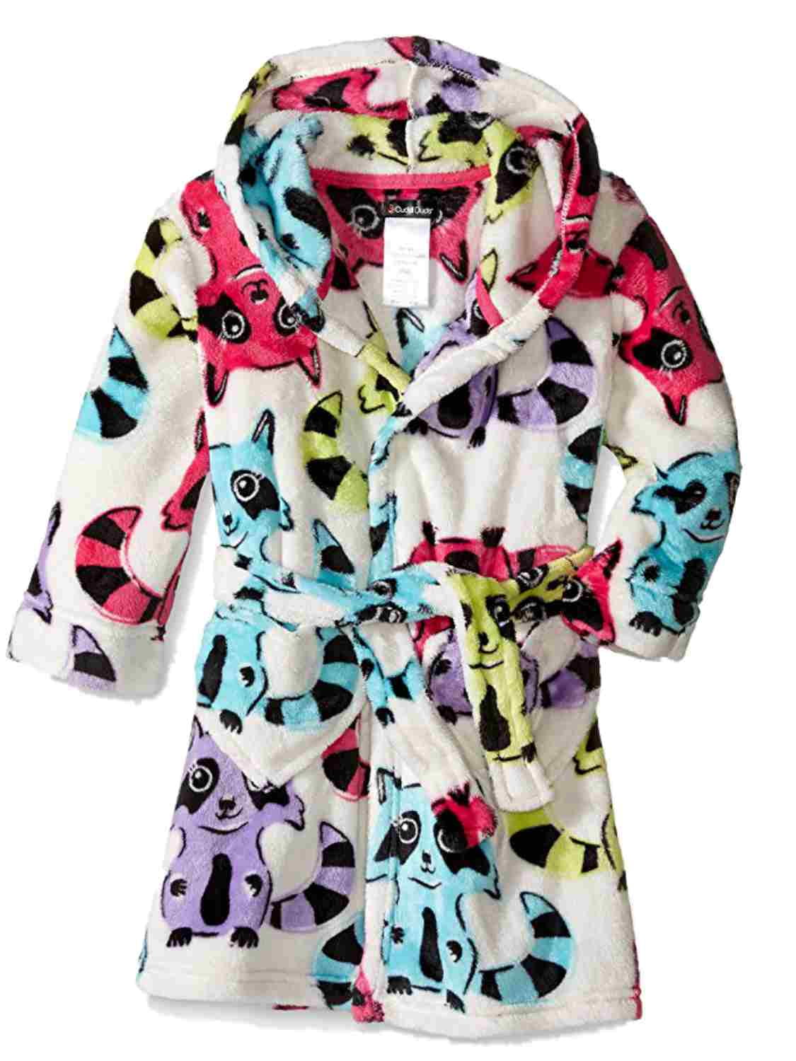 Cuddl Duds Girls White Raccoon Print Bathrobe Bath Robe House Coat ...