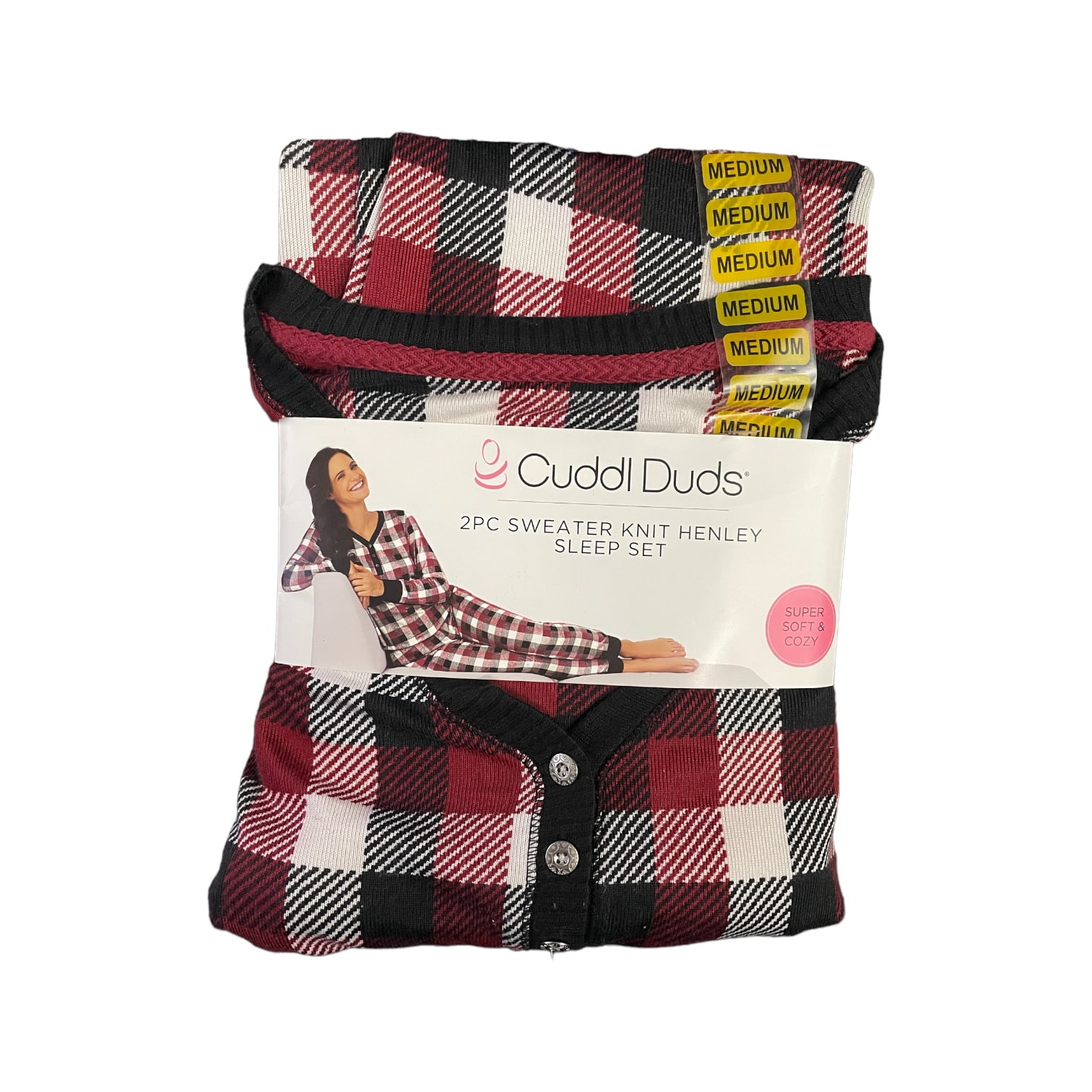 Cuddl Duds Women's 2 Piece Henley Sweater Knit Lounge & Sleep Set (Red ...