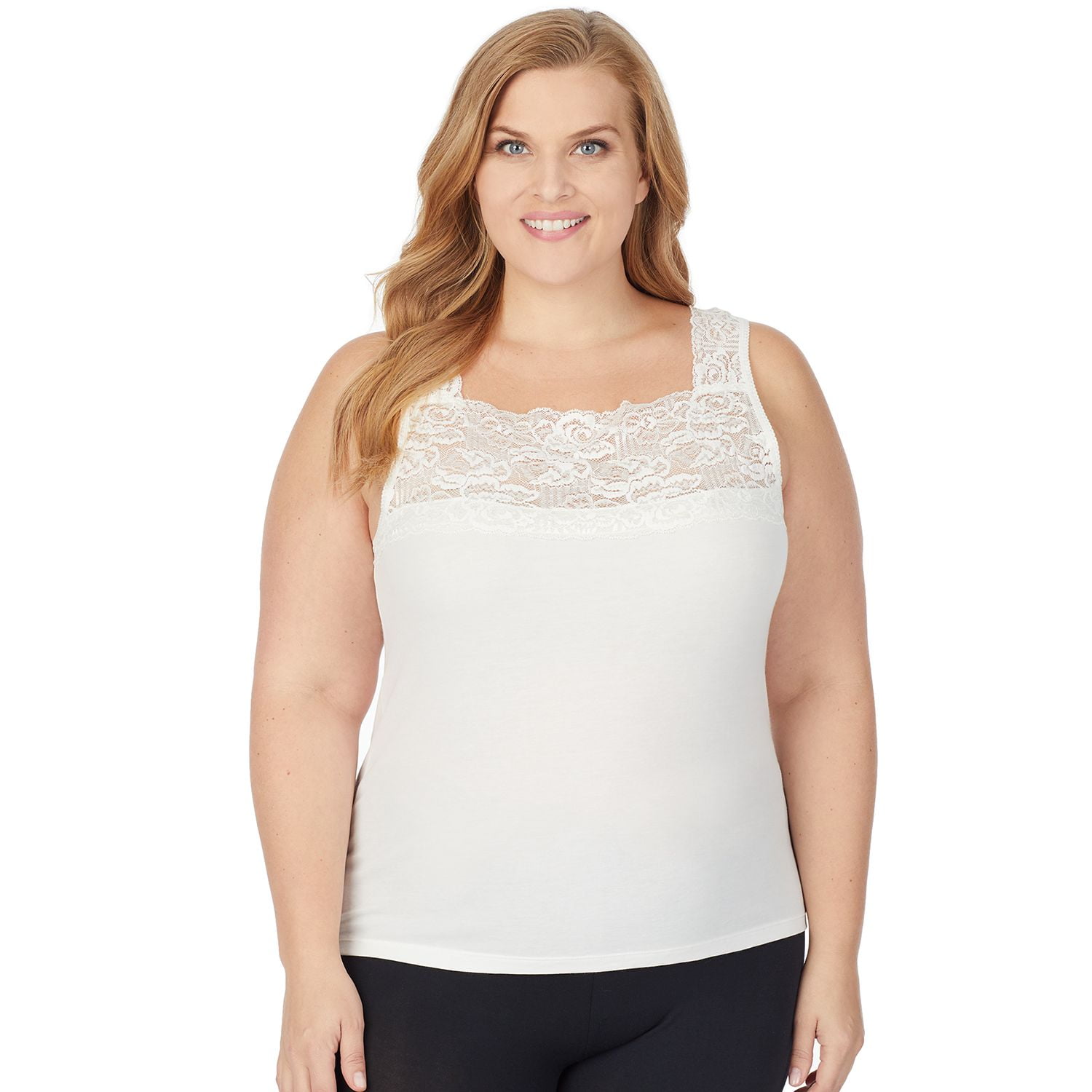 Cuddl Duds Women's SofTech Square Neck Lace Camisole - Plus Size, Ivory ...