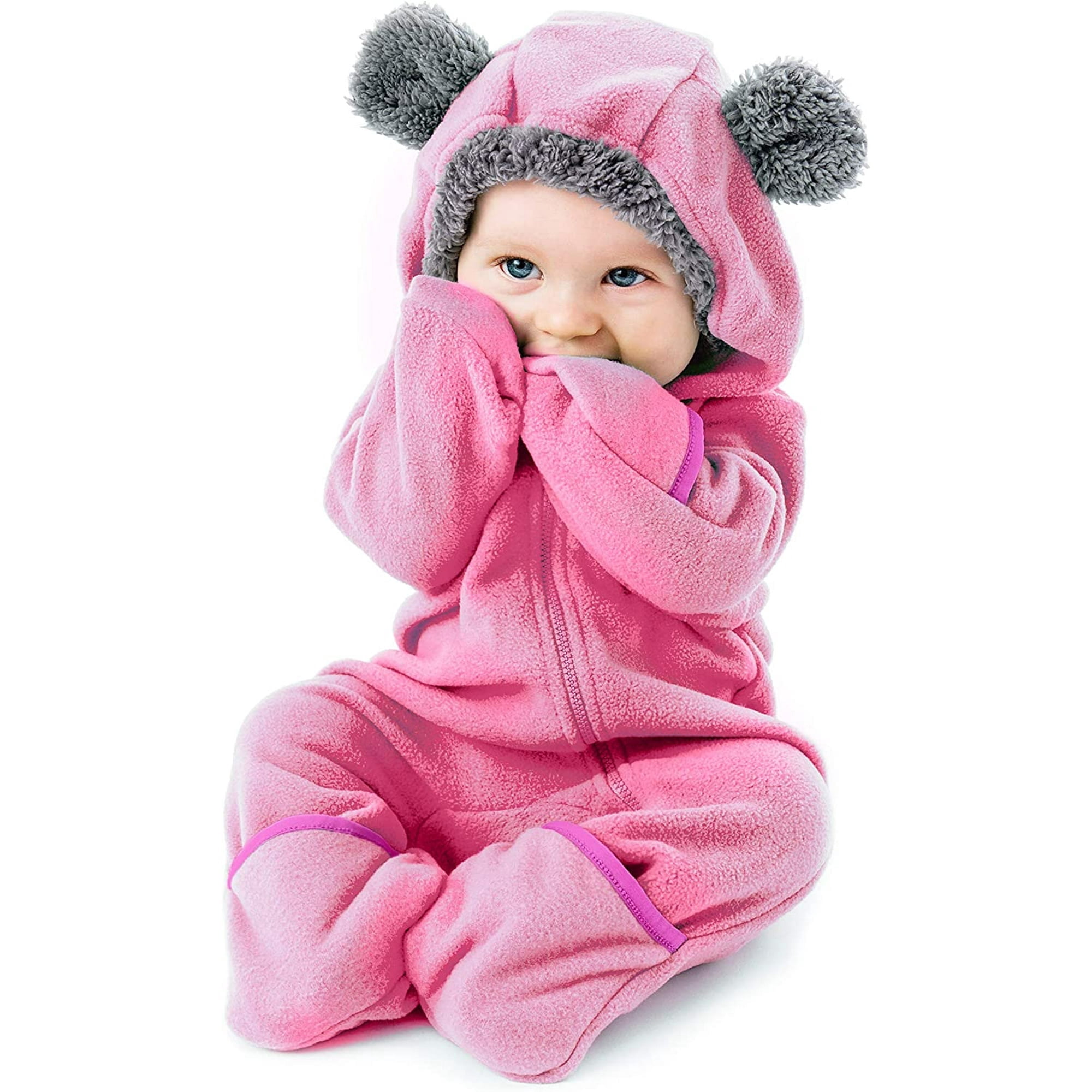 Cuddle Club One Piece Romper Hooded Fleece Onesie Jumper for Baby, Bear ...