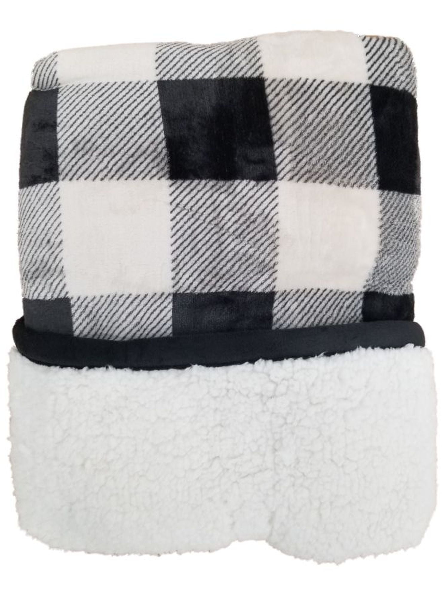 Cuddle Duds Black & White Buffalo Plaid Sherpa Fleece Micro Plush Throw ...