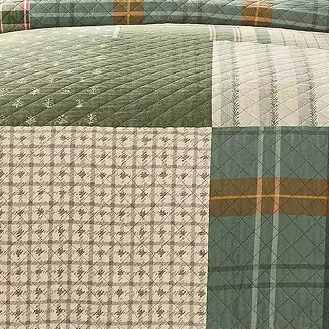 Cuddle Duds Green Patchwork Quilt & Shams Set, Full Queen Bed ...
