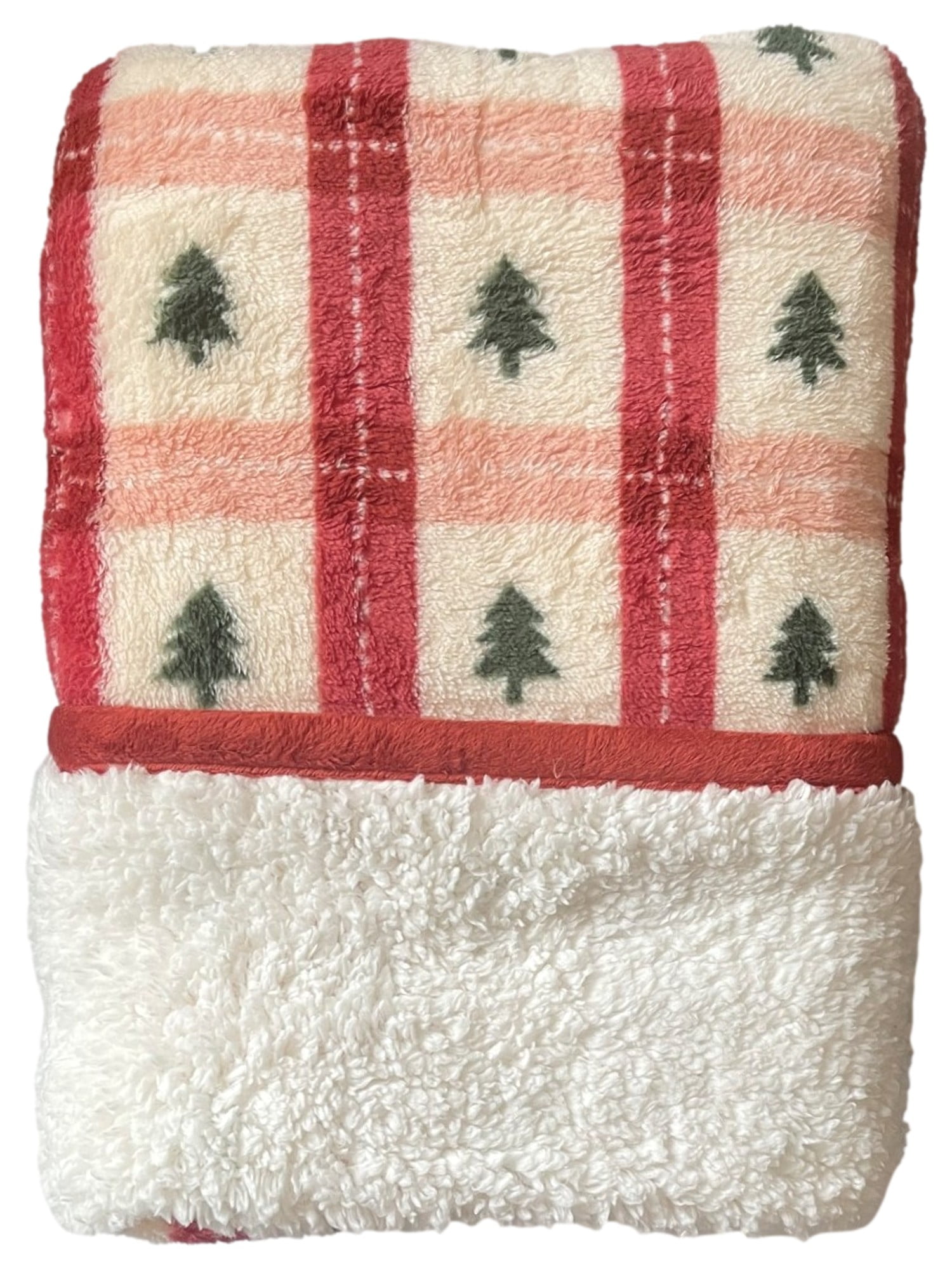 Cuddle Duds Trees with Red & Pink Plaid Sherpa Fleece Micro Plush Throw ...