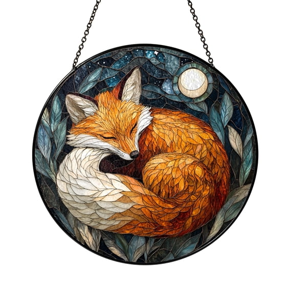 Cuddle Fox Pair Stained Glass Style Suncatcher Window Hanging, Woodland ...