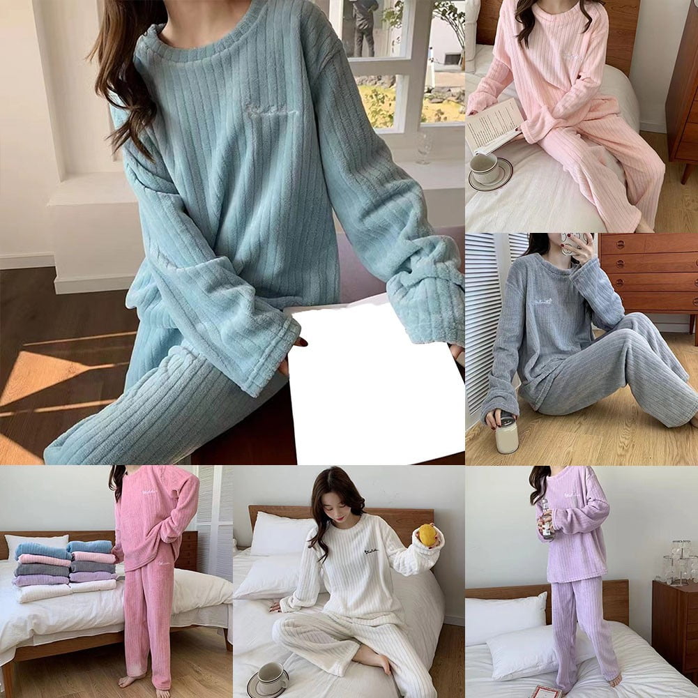 Cuddle Up With Style Women'S Cozy Thickened Pj Sets for The Cold Season Pink YIWEI - Walmart.com