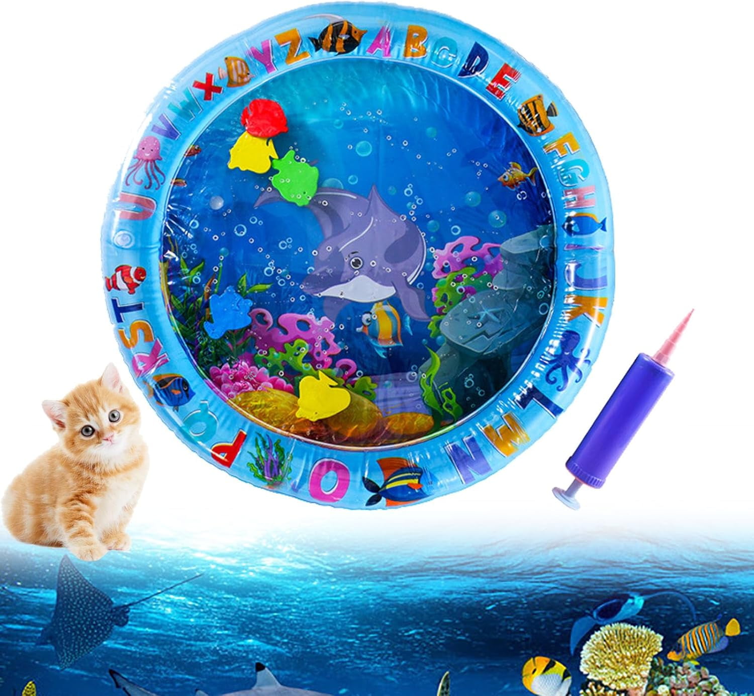 Cuddles Meow Cat Water Bed Play Mat with Fish | 2025 Upgraded Thickened ...