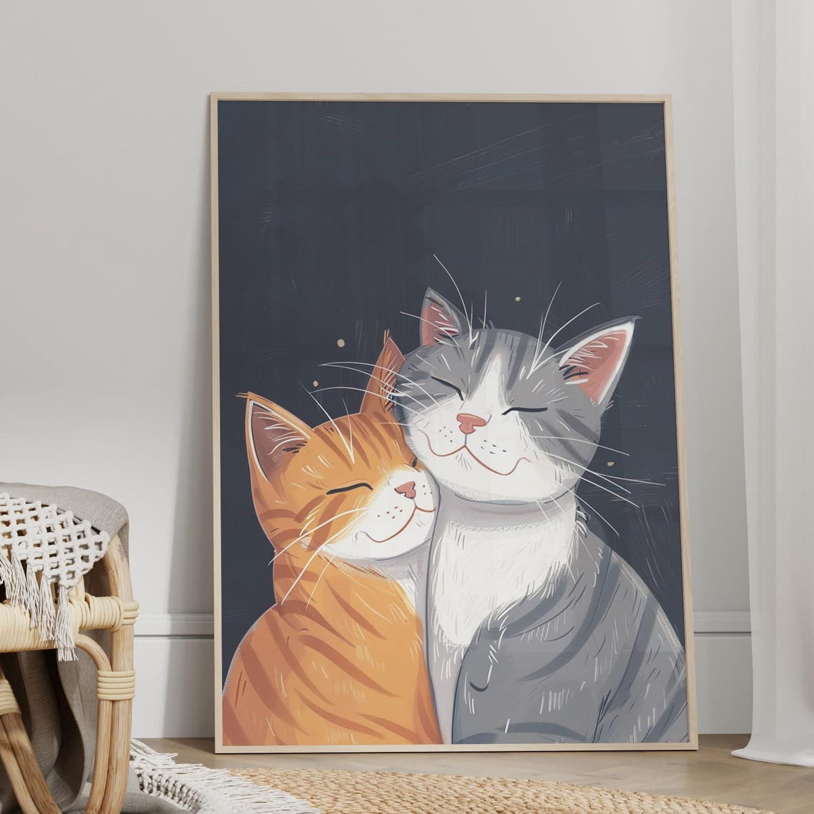 Cuddling Cats Wall Art, Cute Kitten Lover Home Decor, Unframed Paper ...