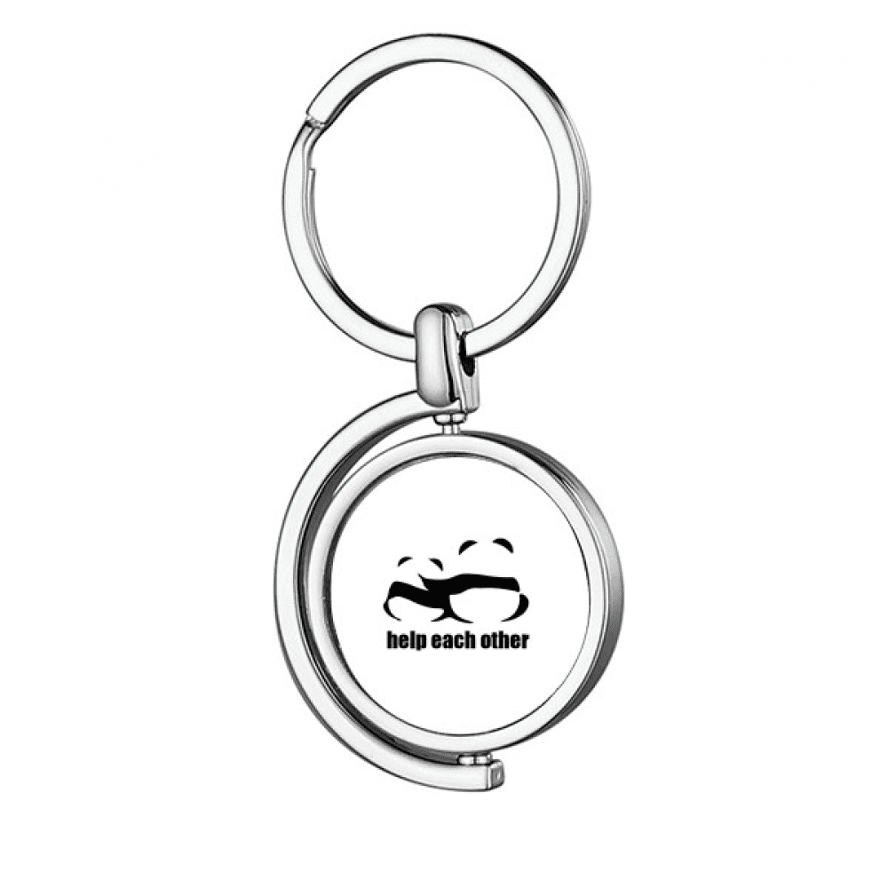 Cuddling Pandas Helping Each Other Rotating Keychain Metal Keyring ...