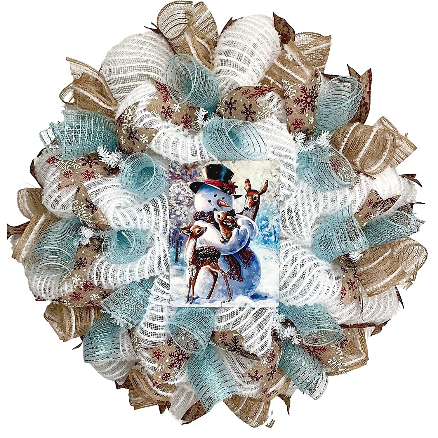 Cuddling Snowman Winter Wreath Deco Mesh. Available in 24 inch and 28 ...