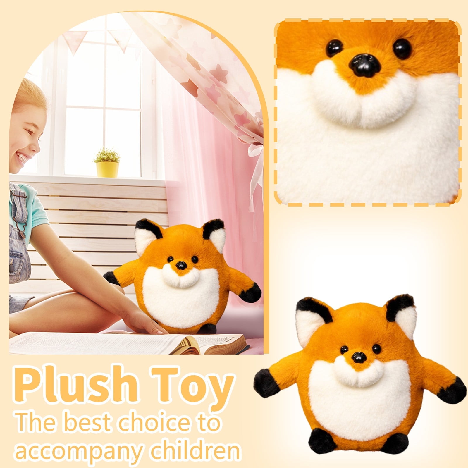 Cuddly Fat Round Fox Plush Toy with Big Tail - Ultra-Soft Sleeping Fox ...