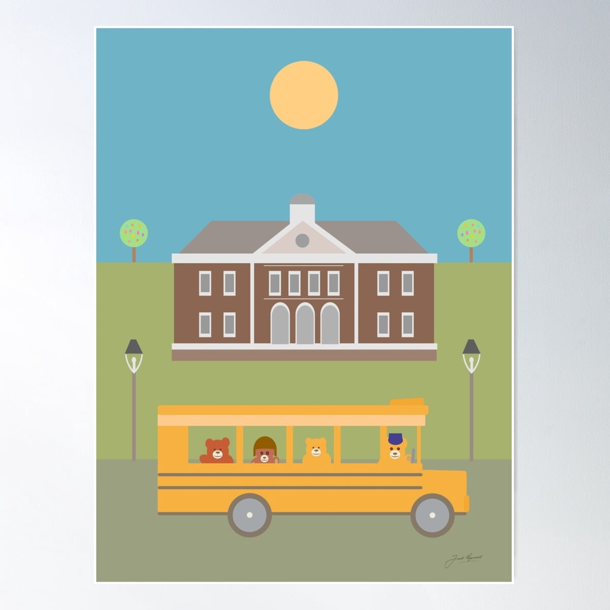 Cuddly Toys Driving A School Bus Poster Wall Art, Modern Wall Decor For ...