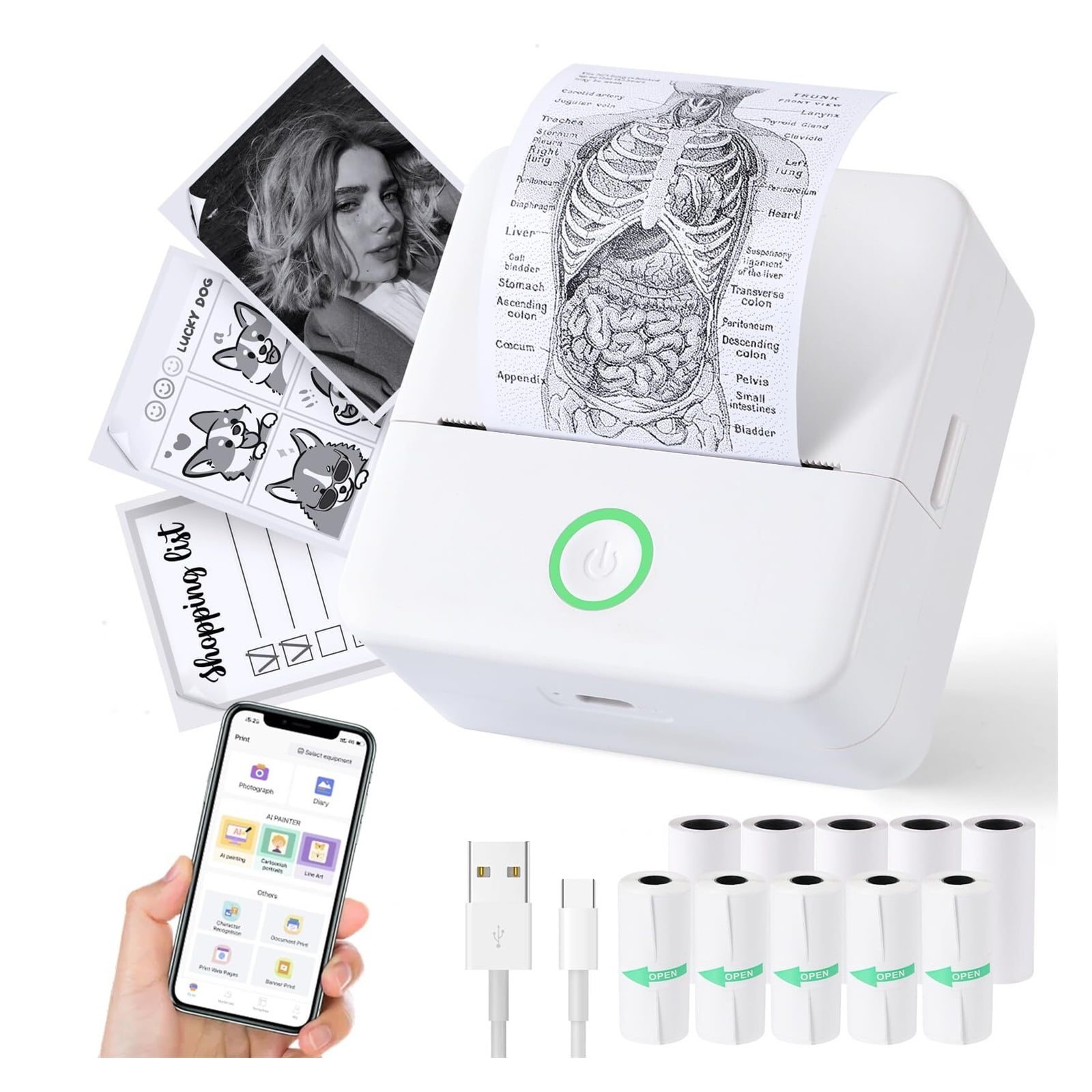Cudinham Print Pods Mini Printer, Thermal Inkless Sticker Maker with 10 ...