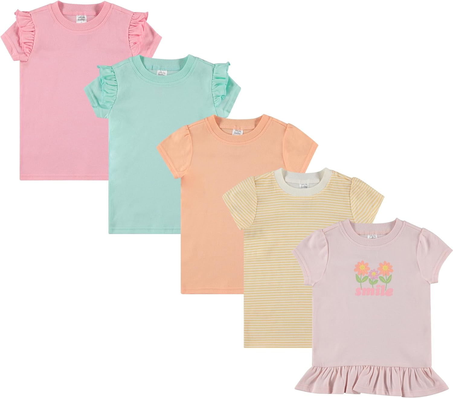 Cudlie 5-Pack Toddler/Baby Girl Short Sleeve Tops - Shirt Tops for ...
