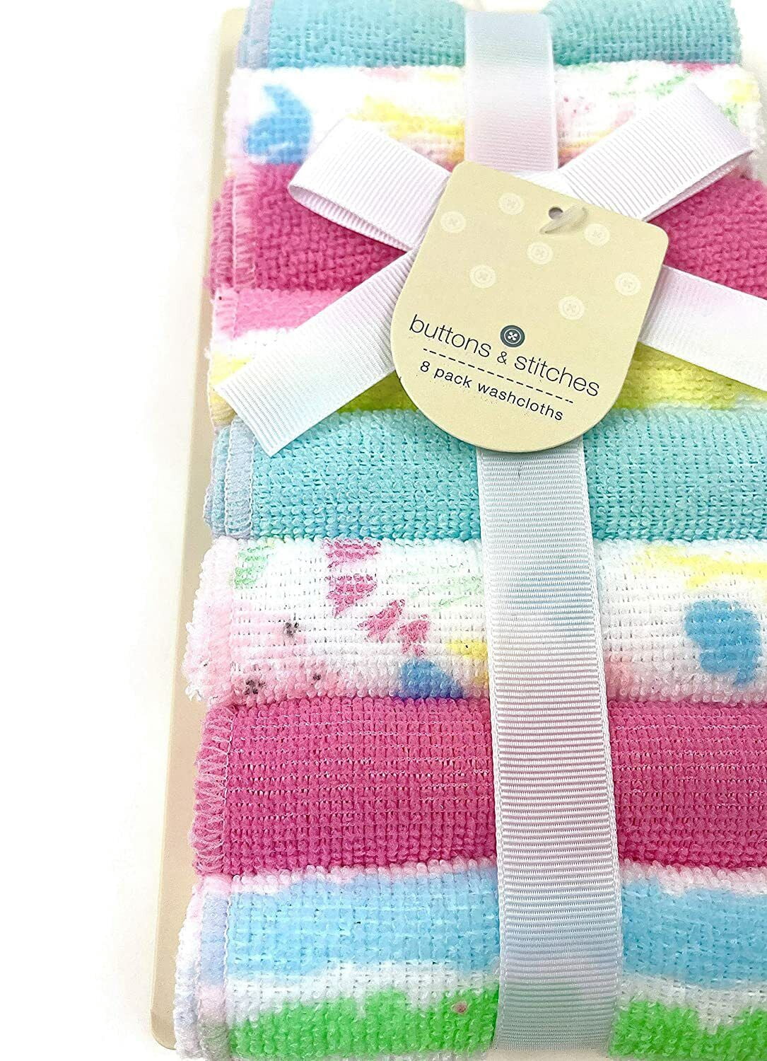 Cudlie Buttons & Stitches Baby Girl 8 Pack Rolled Washcloth Set on Card ...