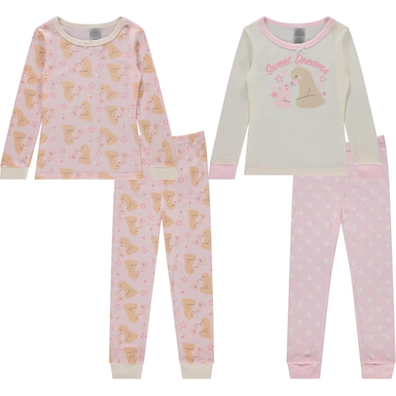 Cudlie Girls’ 4-Piece Pajama Set – Long Sleeve Cotton Blend Sleepwear ...