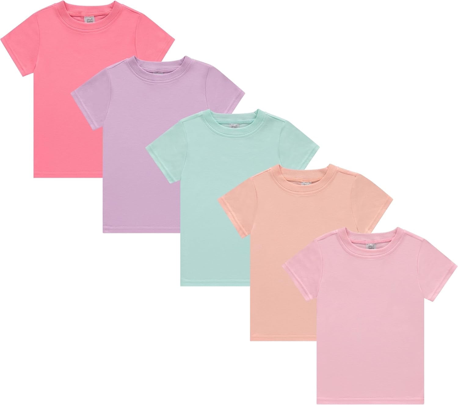 Cudlie Girls’ 5-Pack Short Sleeve T-Shirts, Soft Cotton Tees in Solid ...