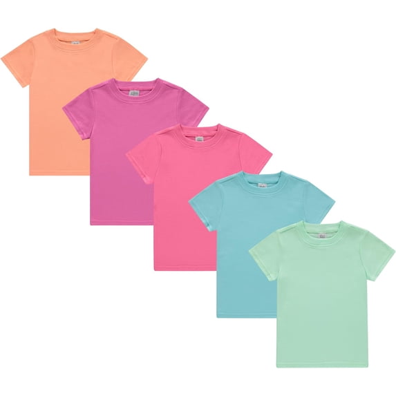 Cudlie Girls’ 5-Pack Short Sleeve T-Shirts, Soft Cotton Tees in Solid ...