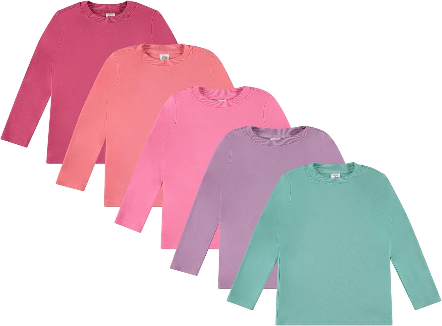 Cudlie Toddler Girls’ 5-Pack Long Sleeve Tees, Cotton Blend Crewnecks ...